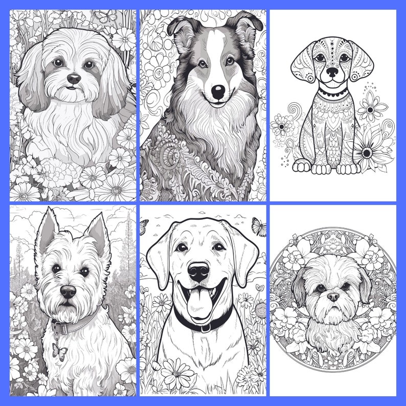 116 Dog Coloring Pages, Printable, Instant Download, Stress Relief ...