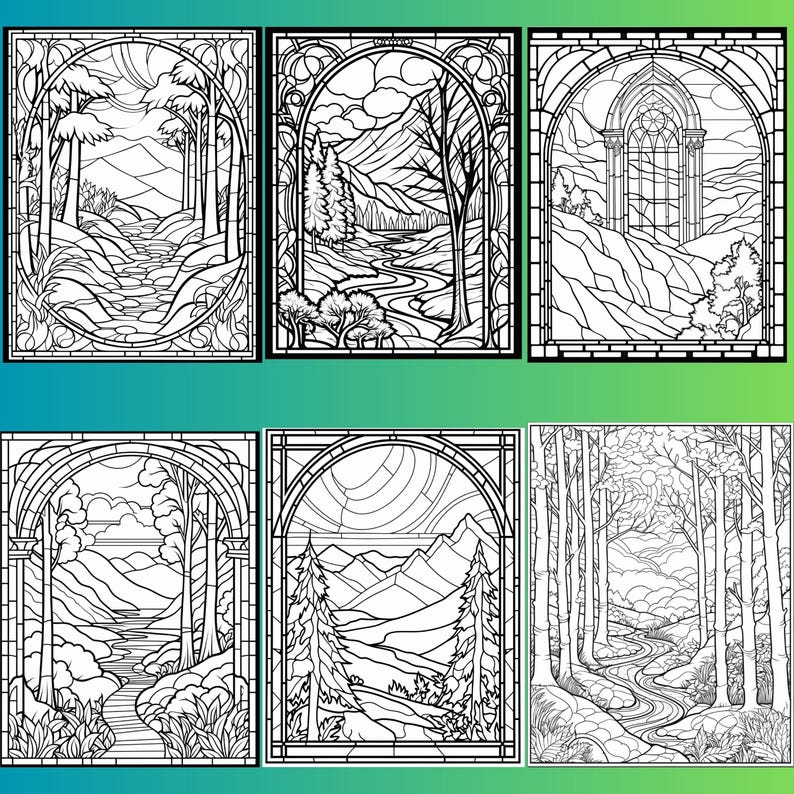 200 Stained Glass Landscapes Coloring Pages for Adults and Kids ...