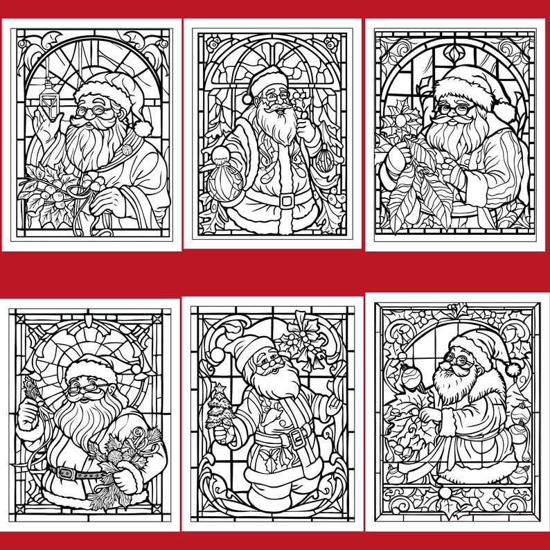 100 Stained Glass Santa Coloring Pages, Christmas Ornaments (digital ...