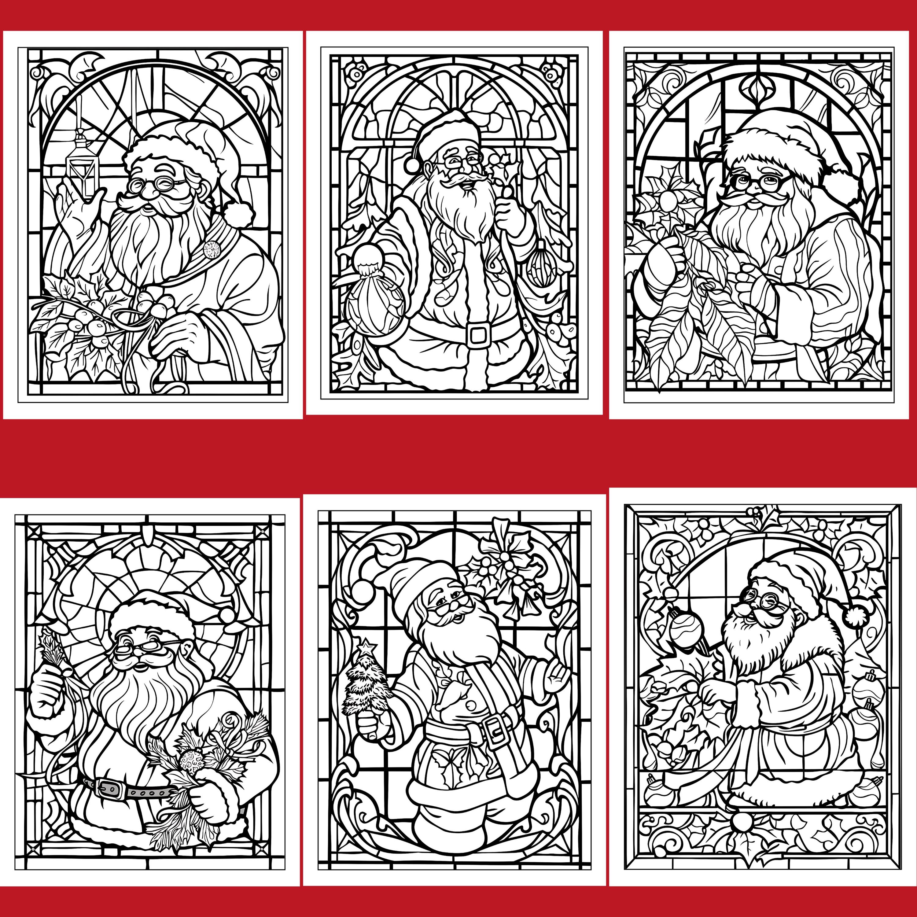 100 Stained Glass Santa Coloring Pages, Book, Printable, Instant ...
