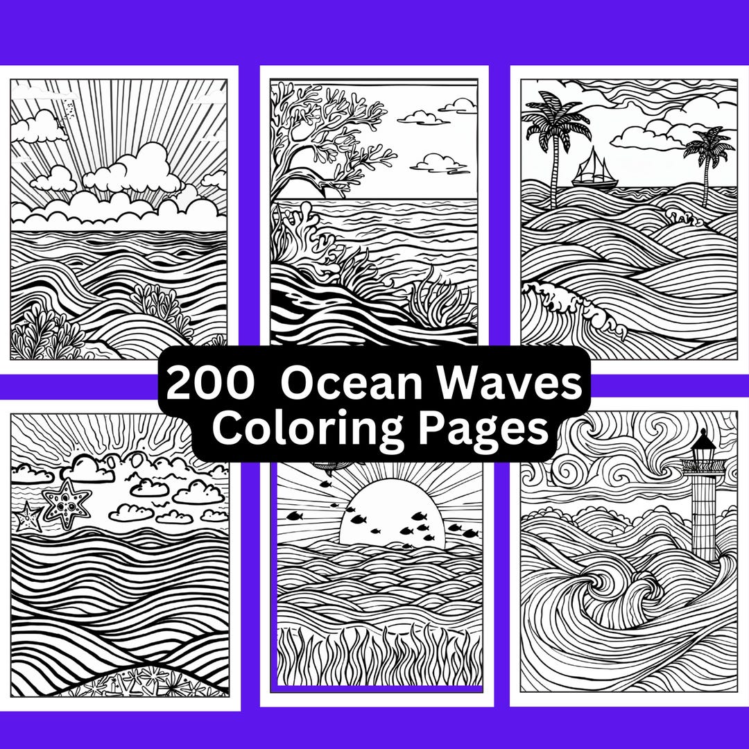 200 Ocean Waves Coloring Pages, Printable, Instant Download, Stress ...