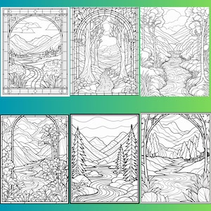 200 Stained Glass Landscapes Coloring Pages, Printable, Book, Instant ...