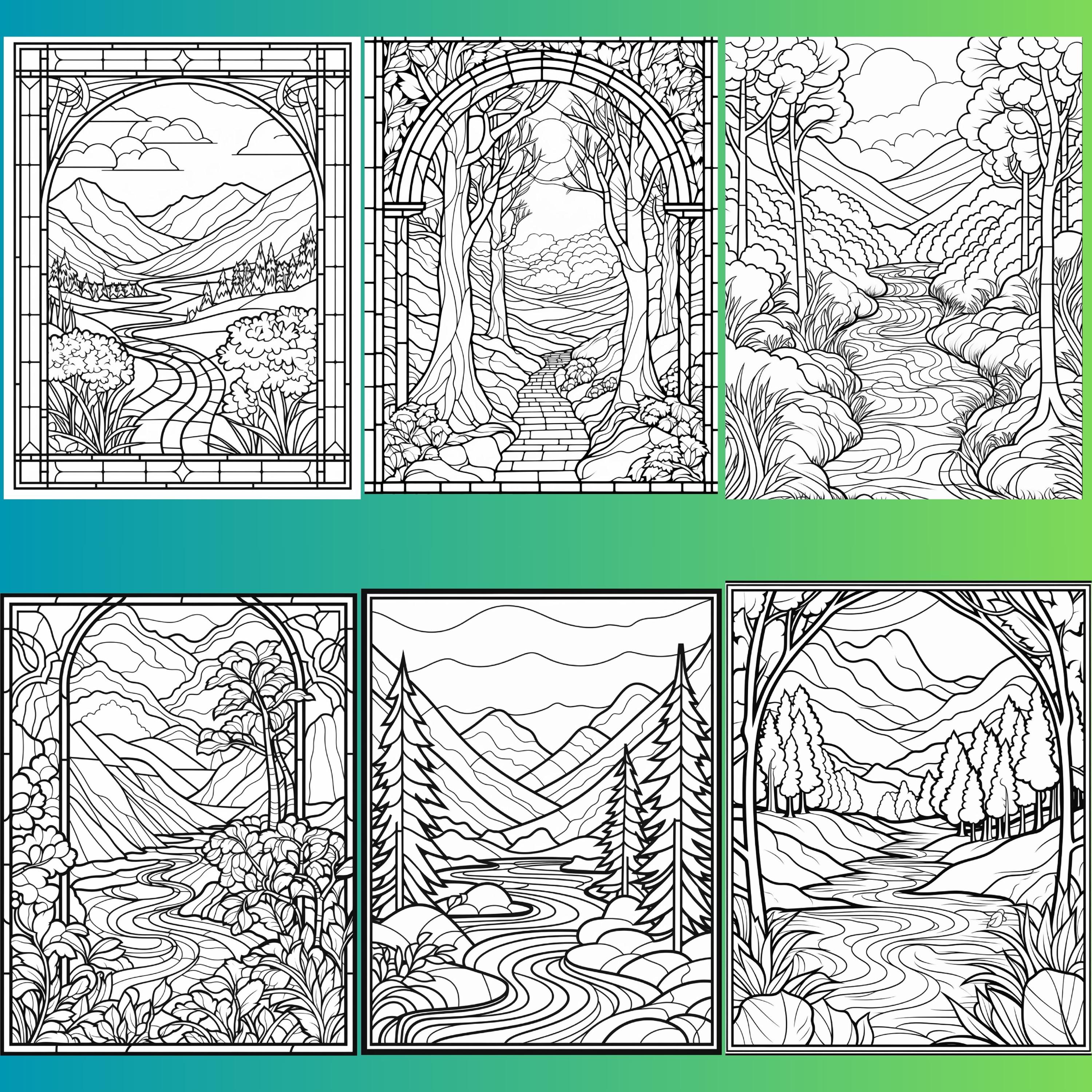 200 Stained Glass Landscapes Coloring Pages for Adults and Kids ...