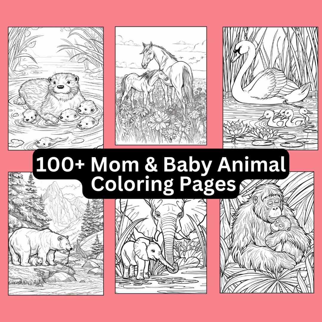 100+ Mom & Baby Animal Coloring Pages, Printable, Instant Digital ...