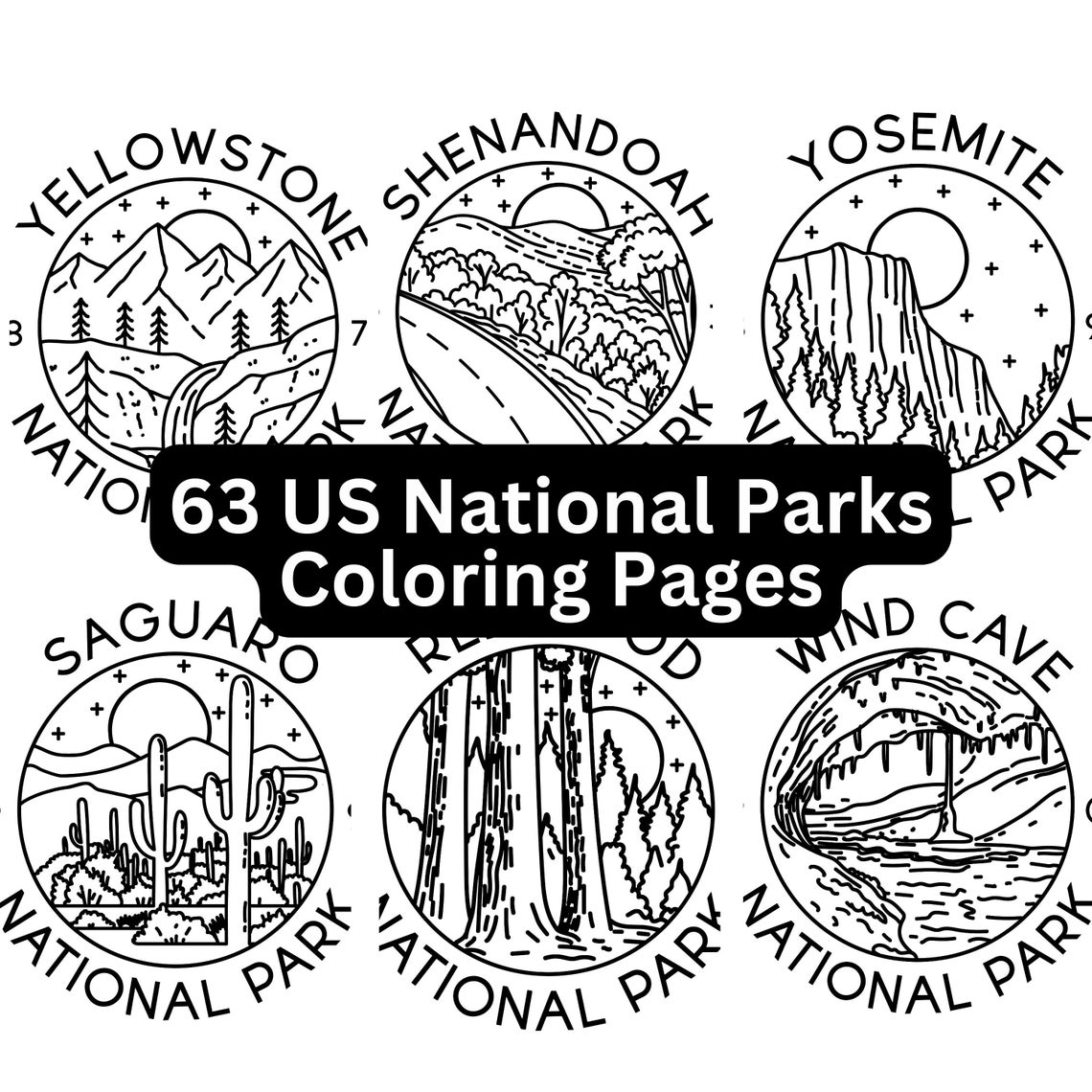 63 US National Parks Coloring Pages, Travel Art (digital Download) - Etsy