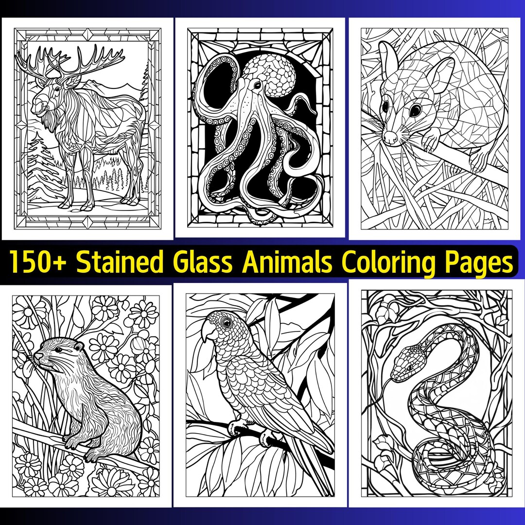 150 Stained Glass Animals Coloring Pages, Printable, Paint, Color ...
