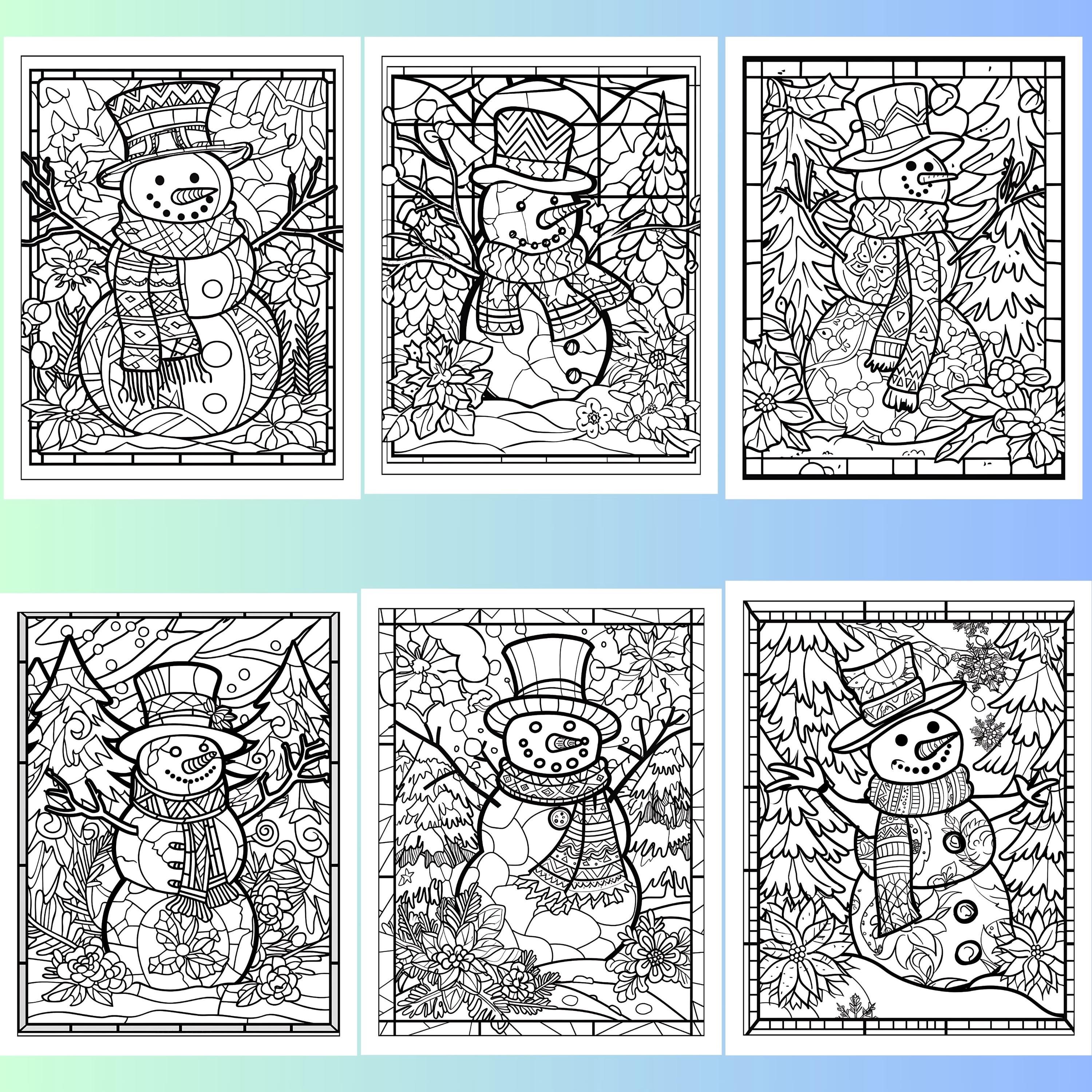 175+ Stained Glass Snowmen Coloring Pages, Winter Holiday (digital ...