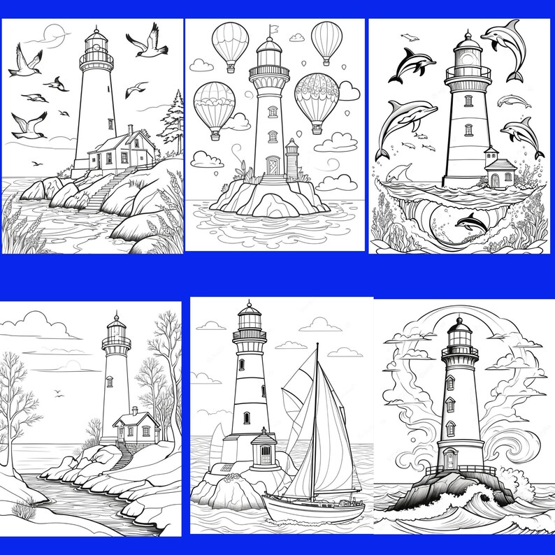 100 Lighthouses Coloring Pages Book, Printable, Instant Download ...