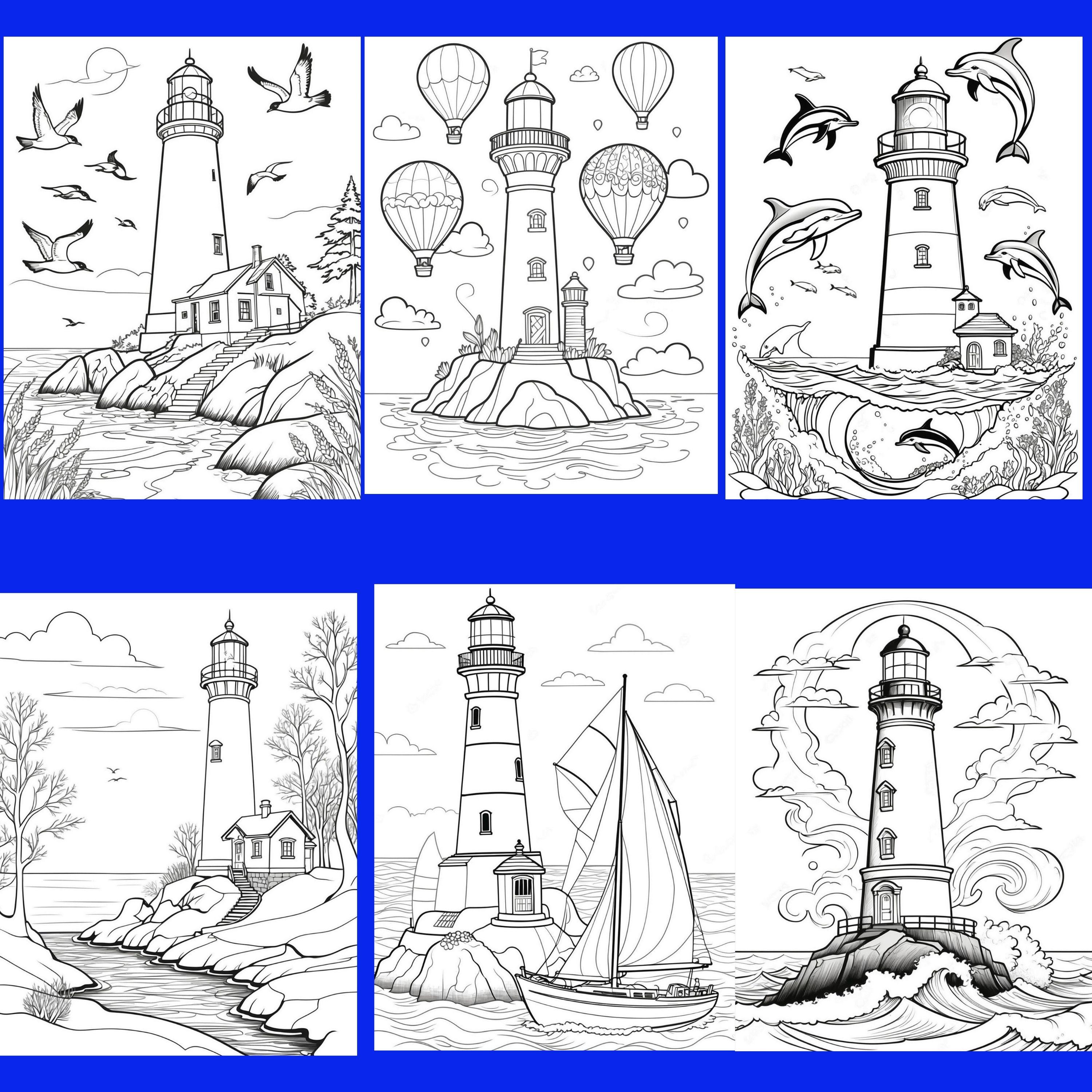 100 Lighthouses Coloring Pages Book, Printable, Instant Download ...