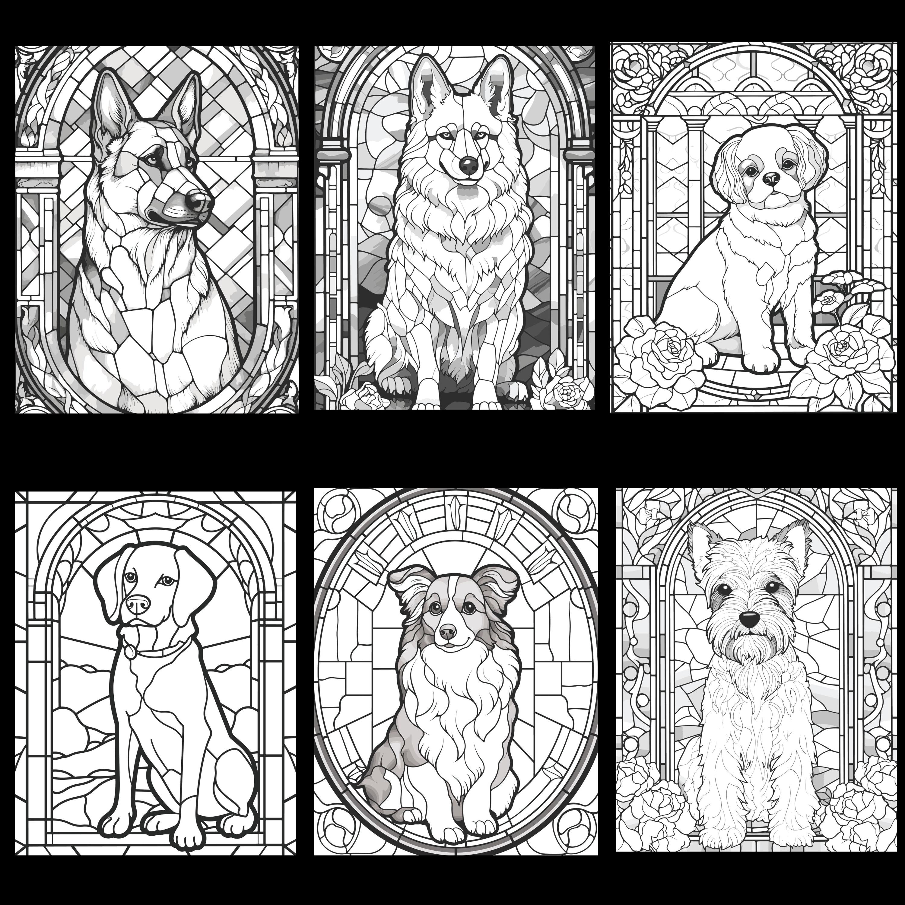 100+ Stained Glass Dog Coloring Pages, Printable Book (digital Download ...
