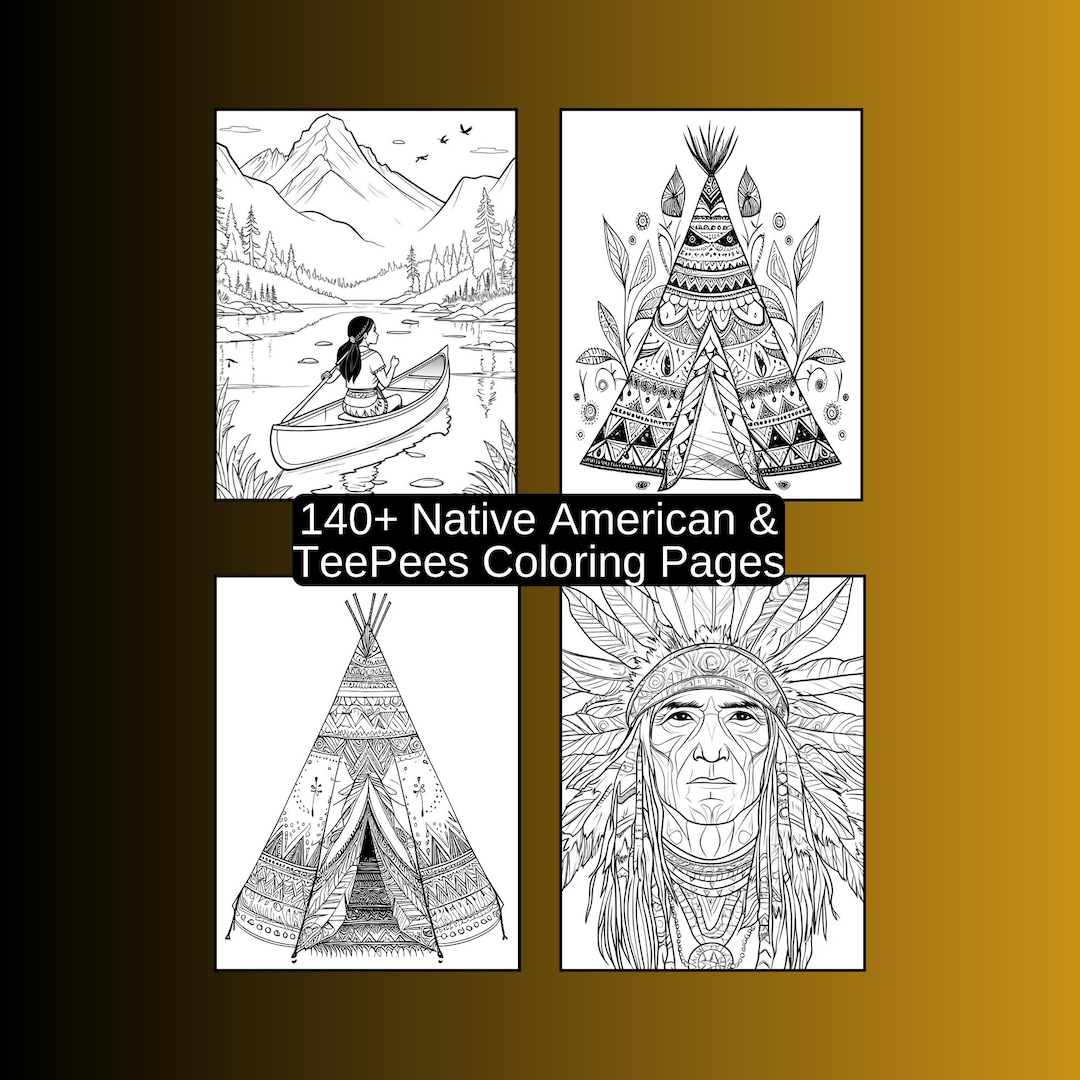 140 Native American Coloring Pages, Teepee, Feathers (digital Download ...