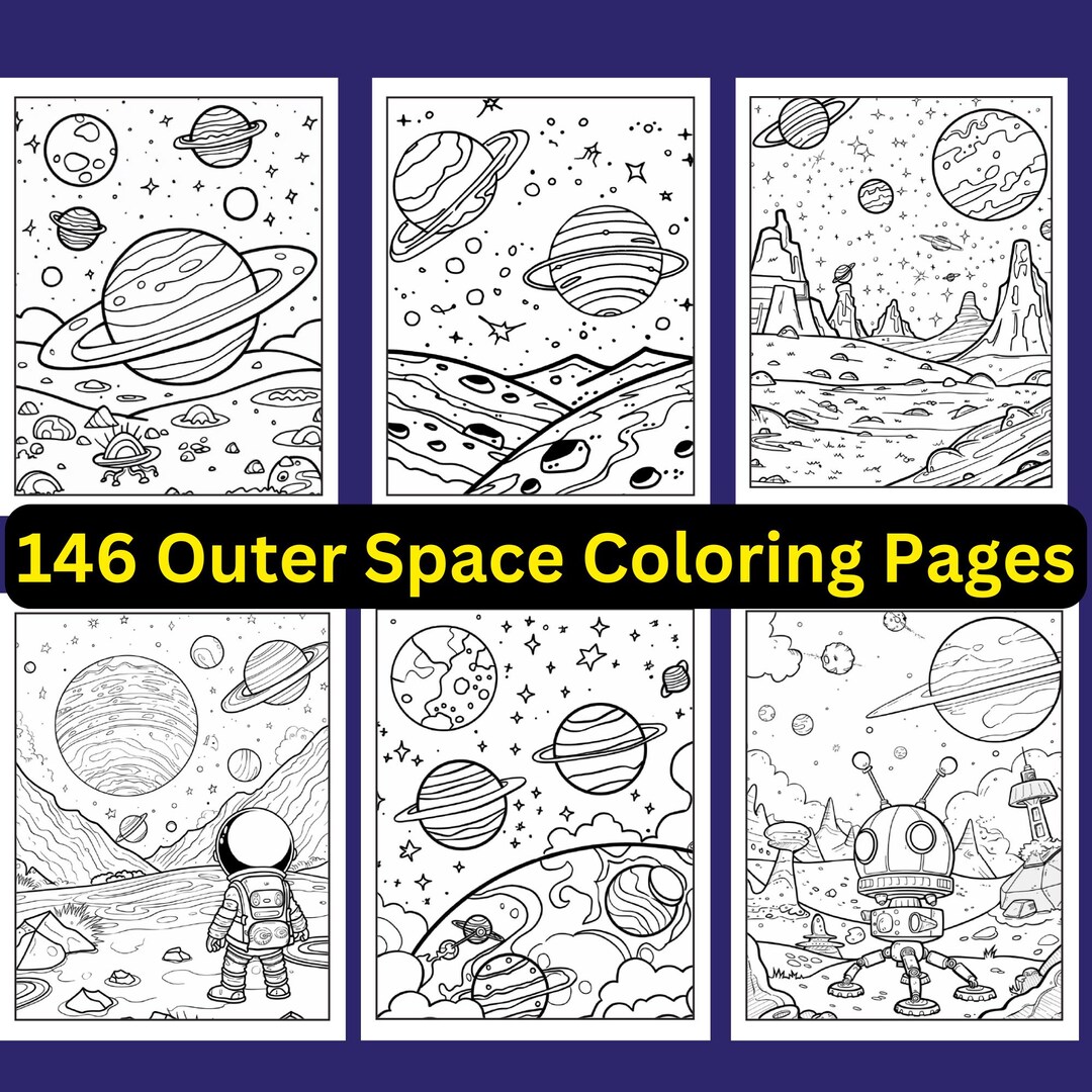 146 Outer Space Coloring Pages, Printable, Digital, Download, Paint ...