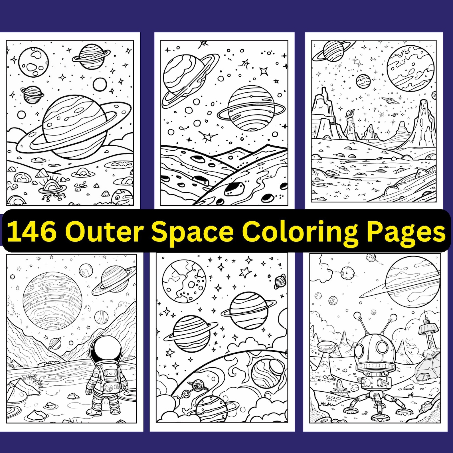 146 Outer Space Coloring Pages, Printable, Digital, Download, Paint ...