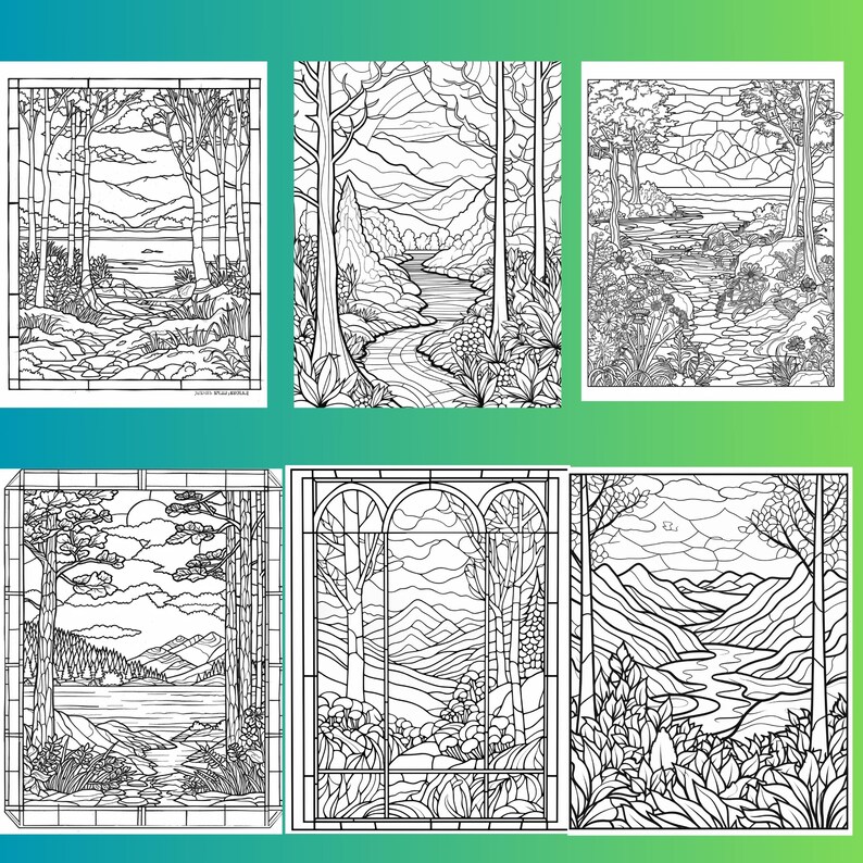 200 Stained Glass Landscapes Coloring Pages, Printable, Book, Instant ...