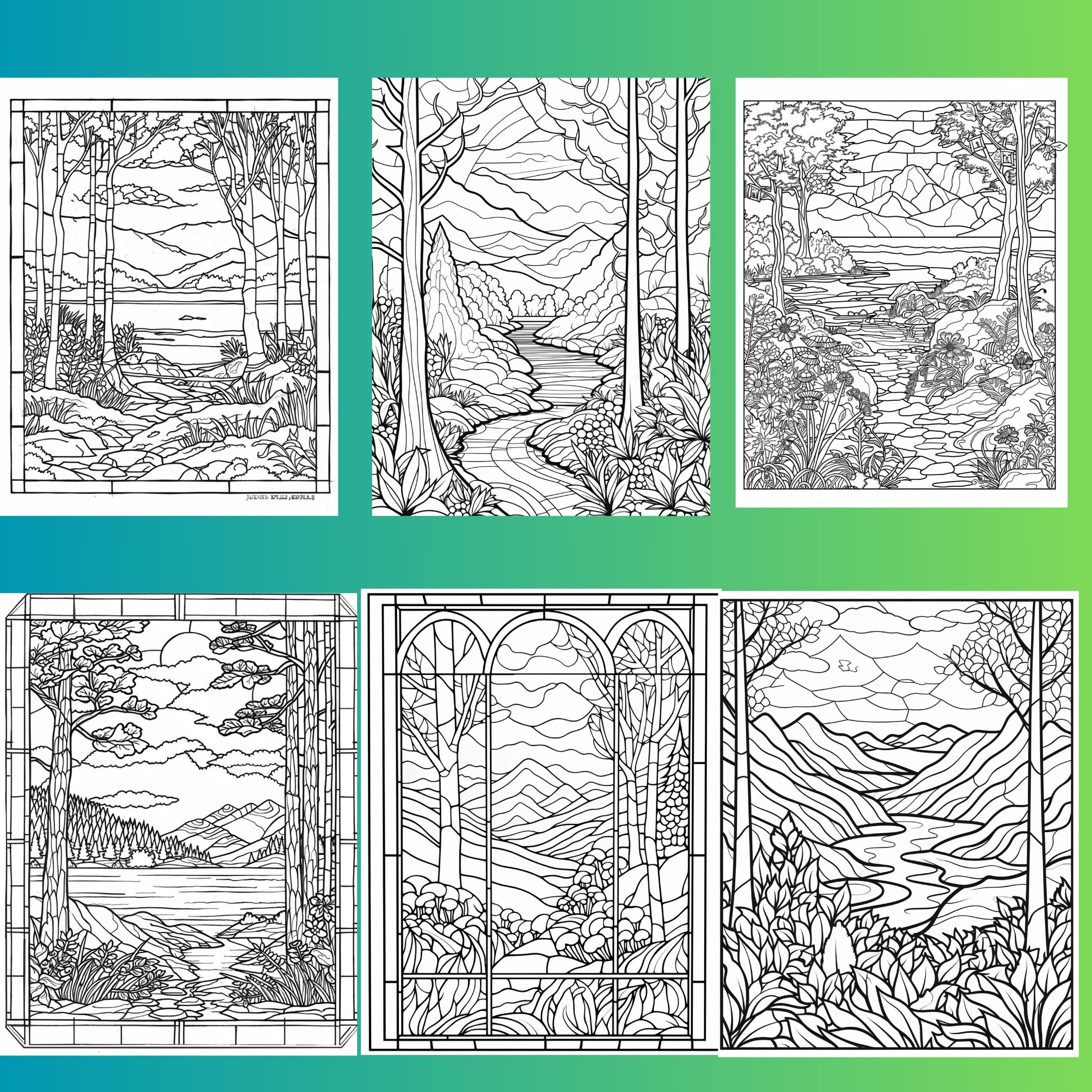 200 Stained Glass Landscapes Coloring Pages for Adults and Kids ...