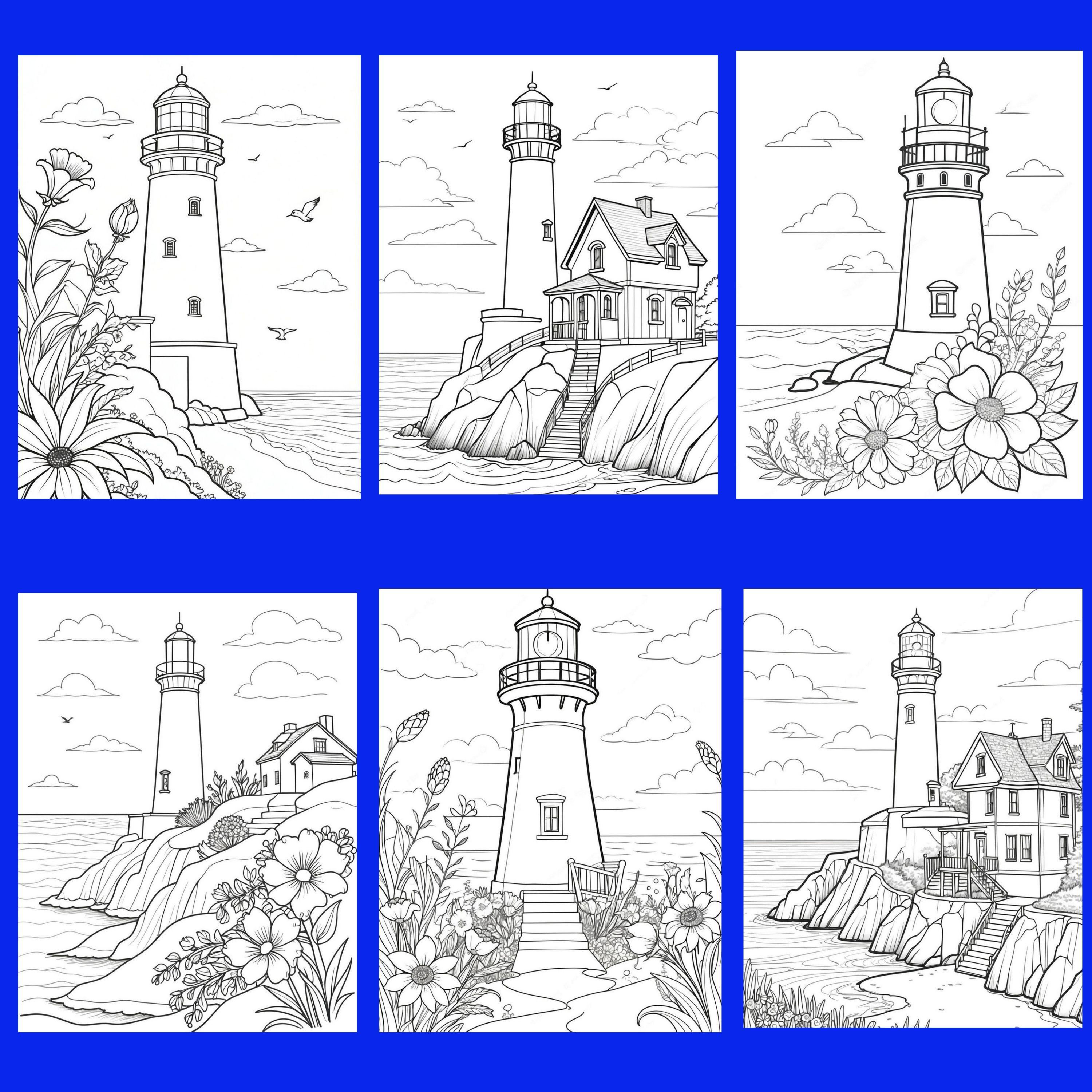 100 Lighthouses Coloring Pages Book, Printable, Instant Download ...