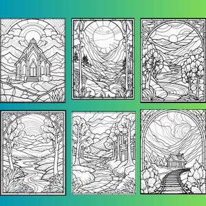 200 Stained Glass Landscapes Coloring Pages, Printable, Book, Instant ...