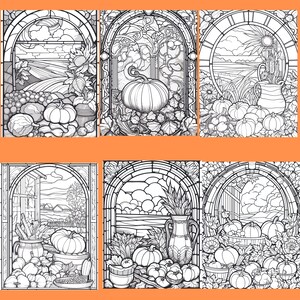 100 Autumn Stained Glass Coloring Pages, Fall Designs (digital Download ...