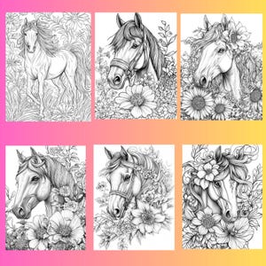 200 Floral Horses Coloring Pages, Printable, Instant Download, Digital ...