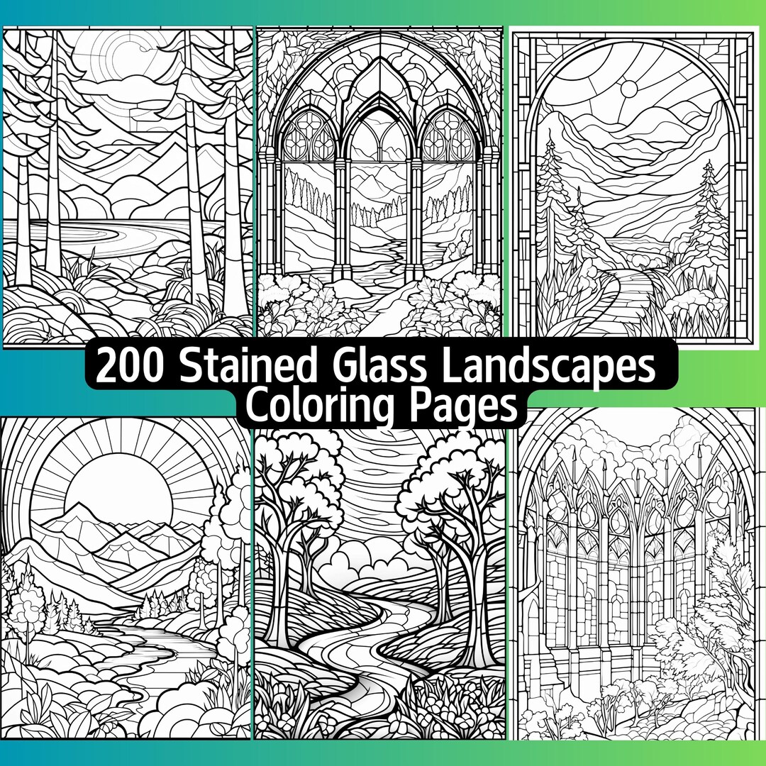 200 Stained Glass Landscapes Coloring Pages, Printable, Book, Instant ...