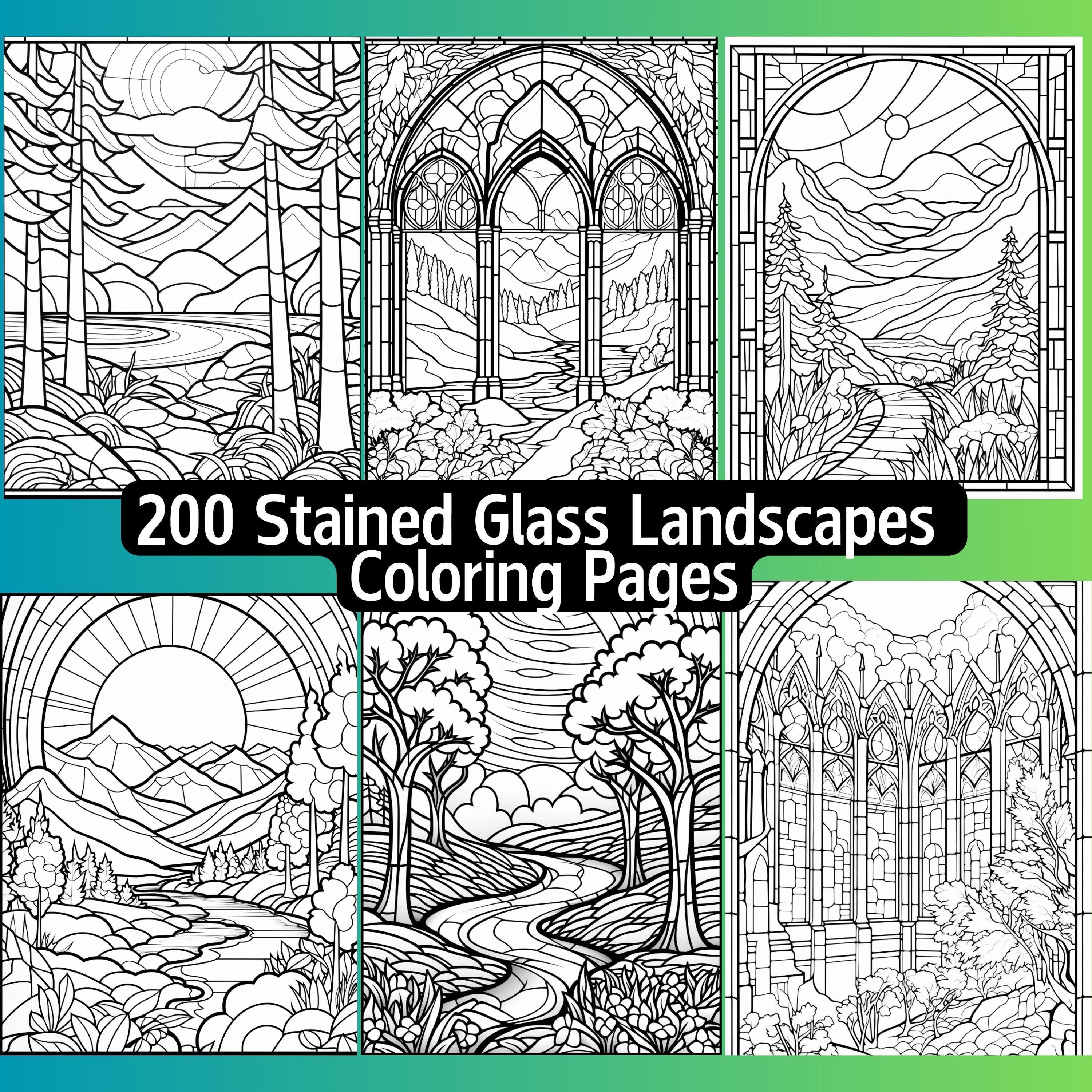 200 Stained Glass Landscapes Coloring Pages for Adults and Kids ...