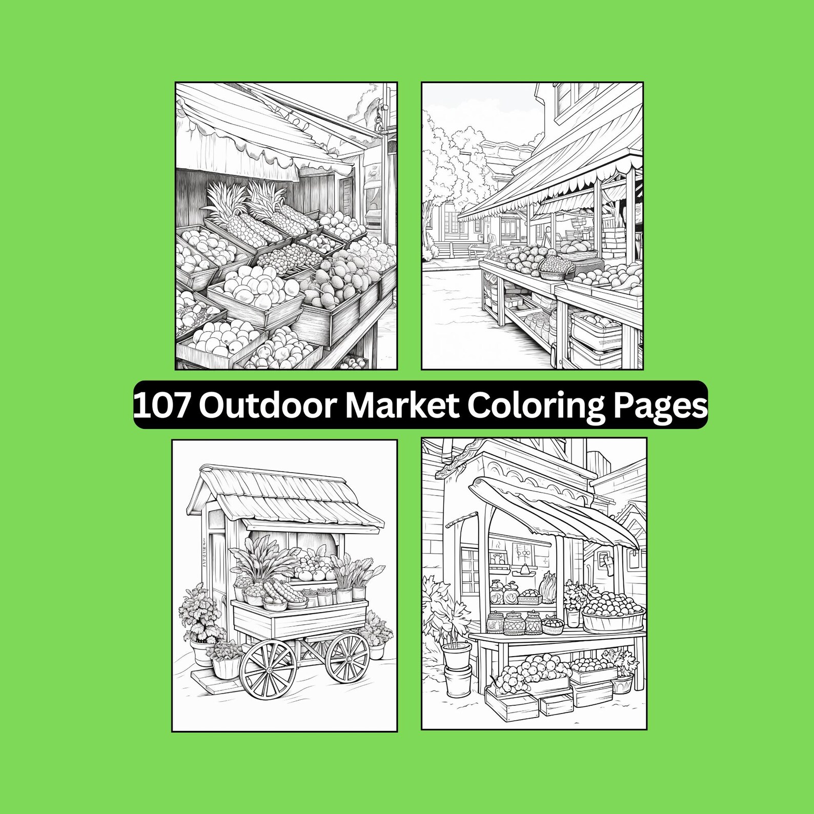 Outdoor Market Coloring Pages, 107 Printable Designs (digital Download ...