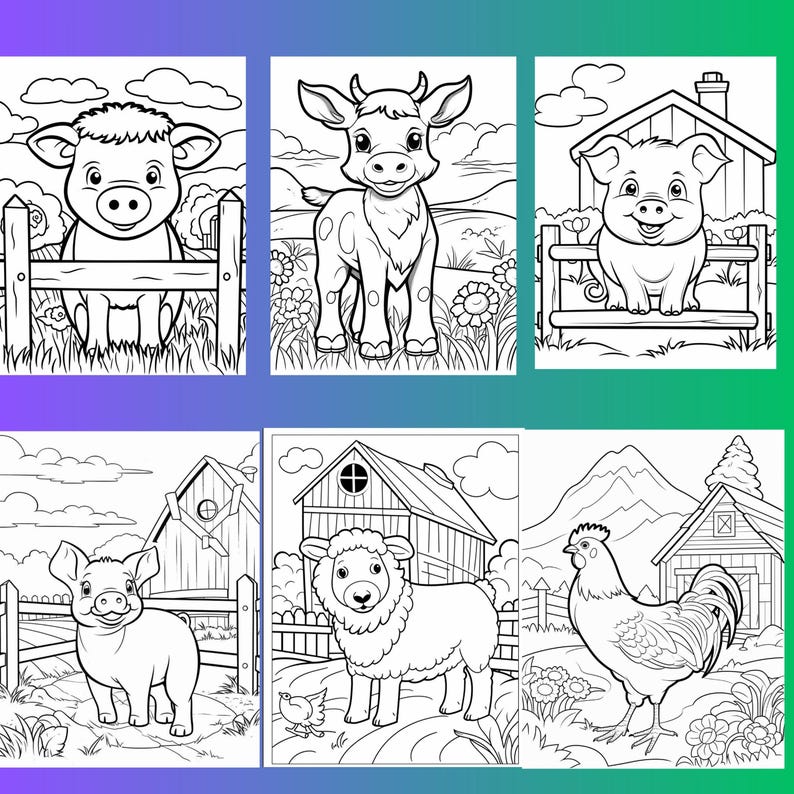 190 Cute and Easy Farm Animal Coloring Pages, Printable, Instant ...
