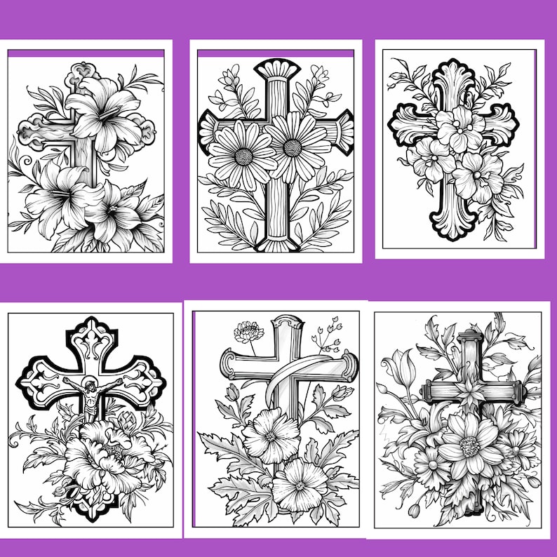 150+ Floral Crosses Coloring Pages, Printable, Instant Digital Download ...