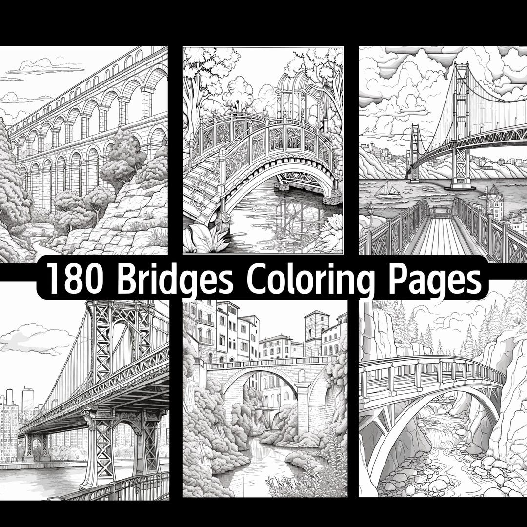 180 Bridges Coloring Pages, Printable, Digital Download, Adult, Kid ...