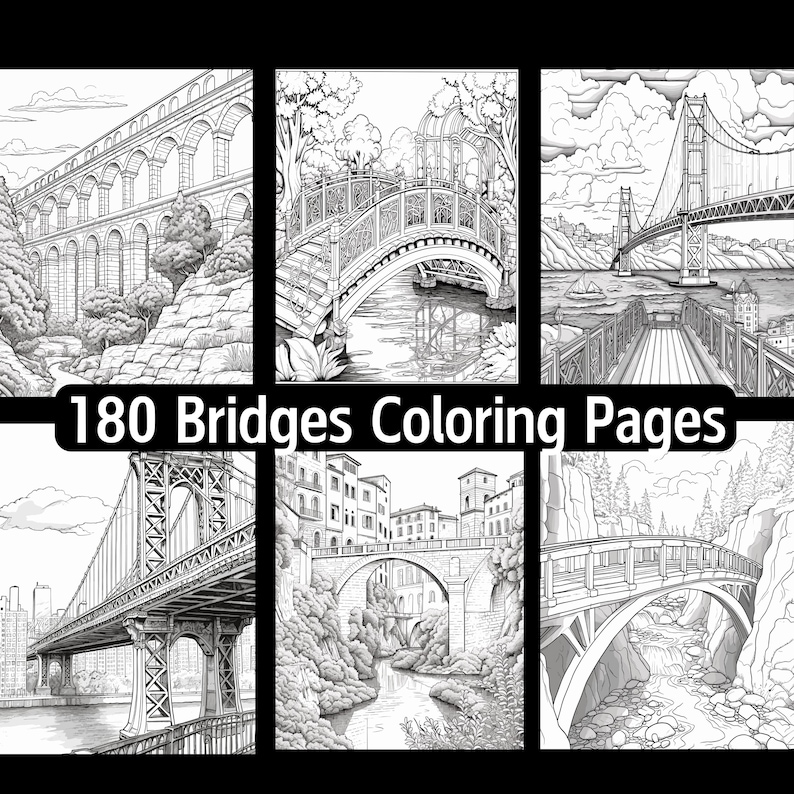 180 Bridges Coloring Pages, Printable, Digital Download, Adult, Kid ...