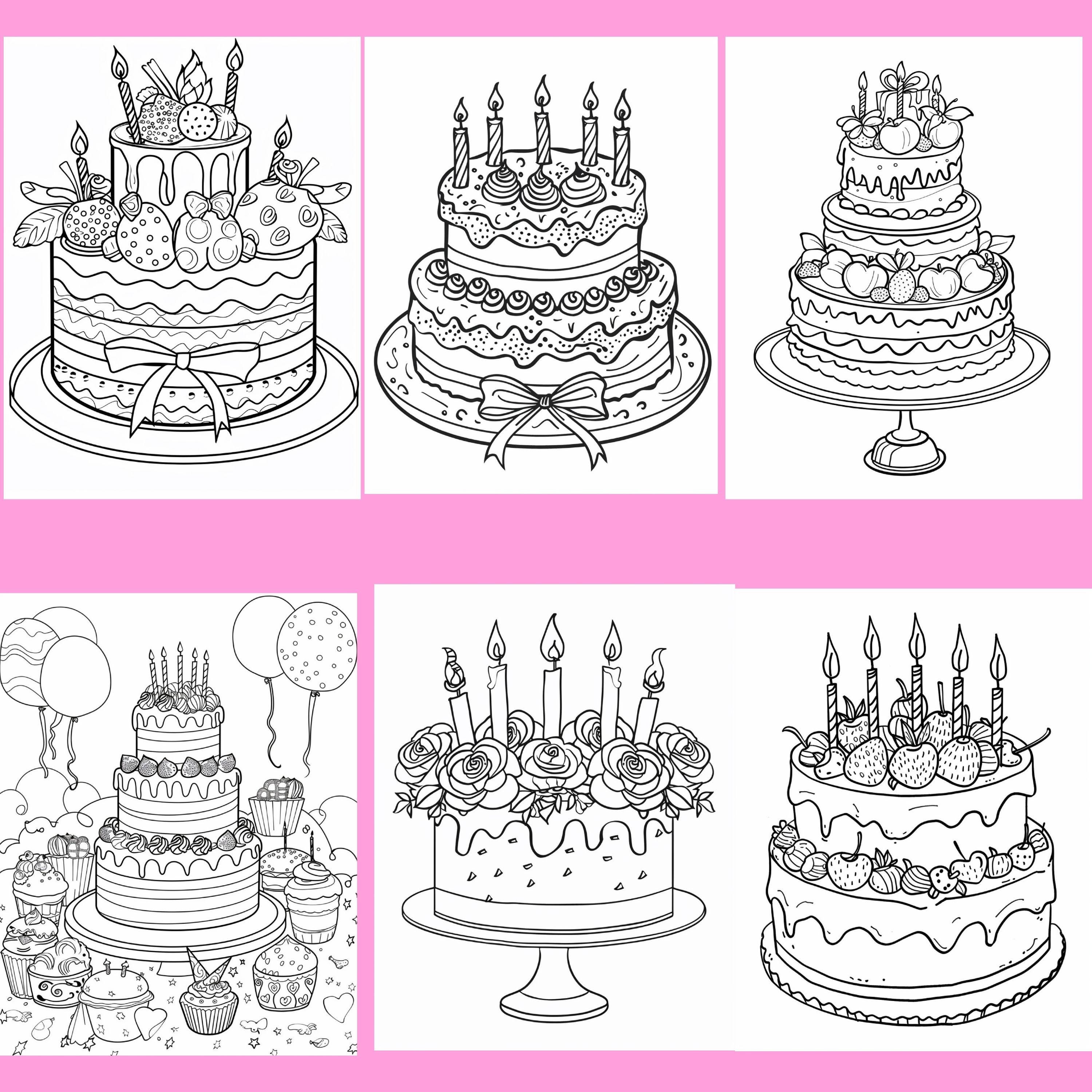 200 Decorated Cakes Coloring Pages Book, Printable, Instant Download ...