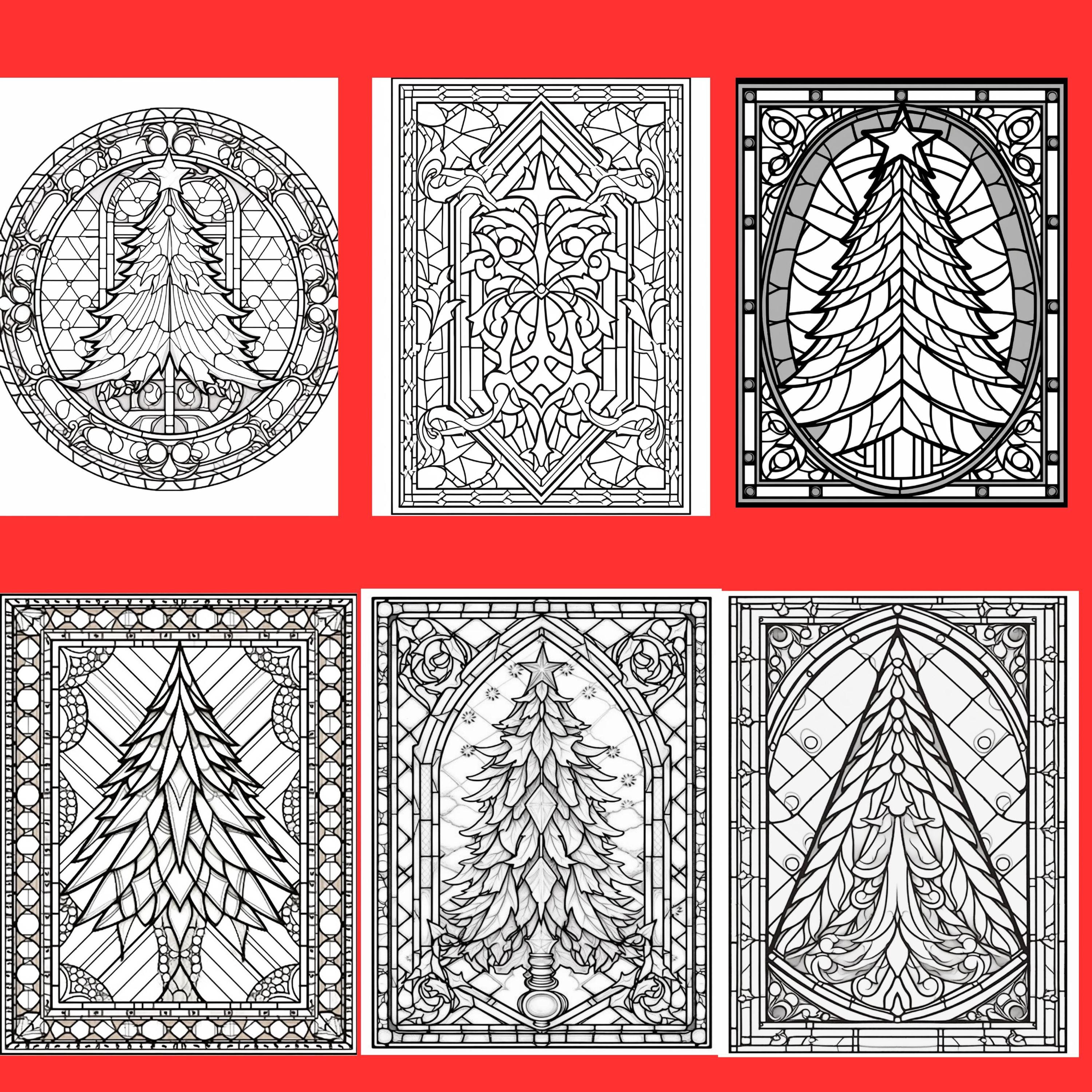 100 Stained Glass Christmas Trees Coloring Pages, Printable, Instant ...