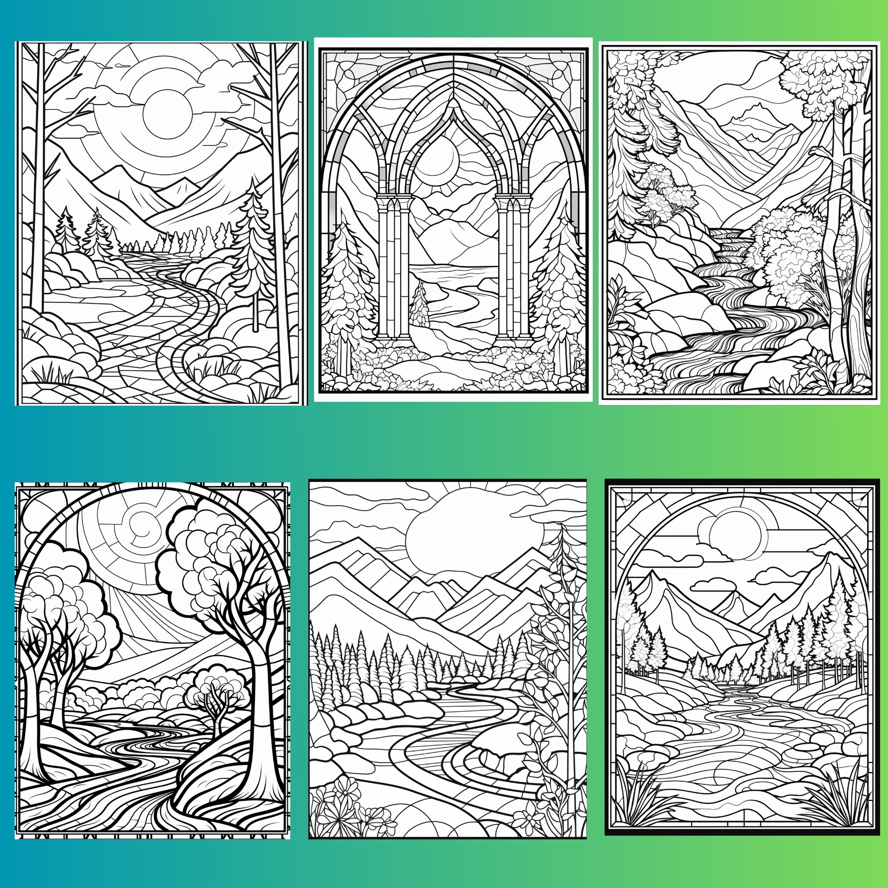 200 Stained Glass Landscapes Coloring Pages for Adults and Kids ...