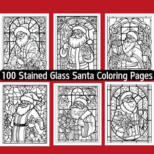 100 Stained Glass Santa Coloring Pages, Book, Printable, Instant ...
