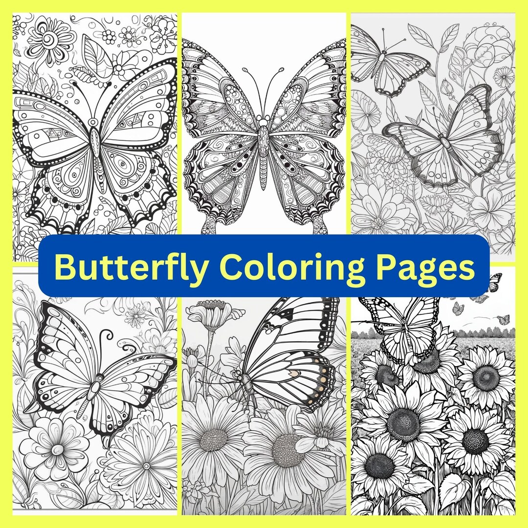 32 Butterfly Coloring Pages, Printable, Instant Download, Stress Relief ...