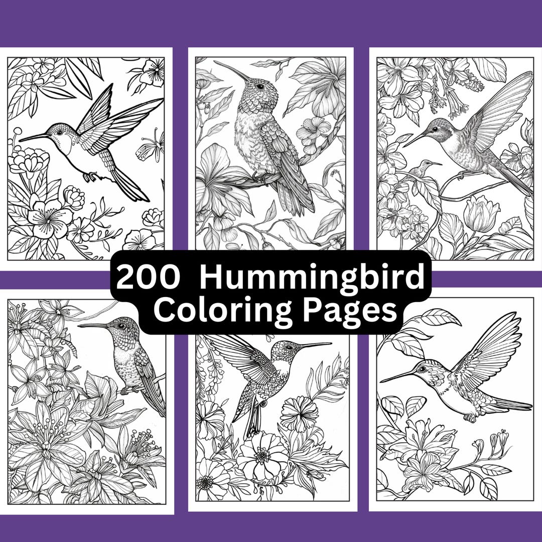 200 Hummingbird Coloring Pages, Printable, Instant Download, Stress ...
