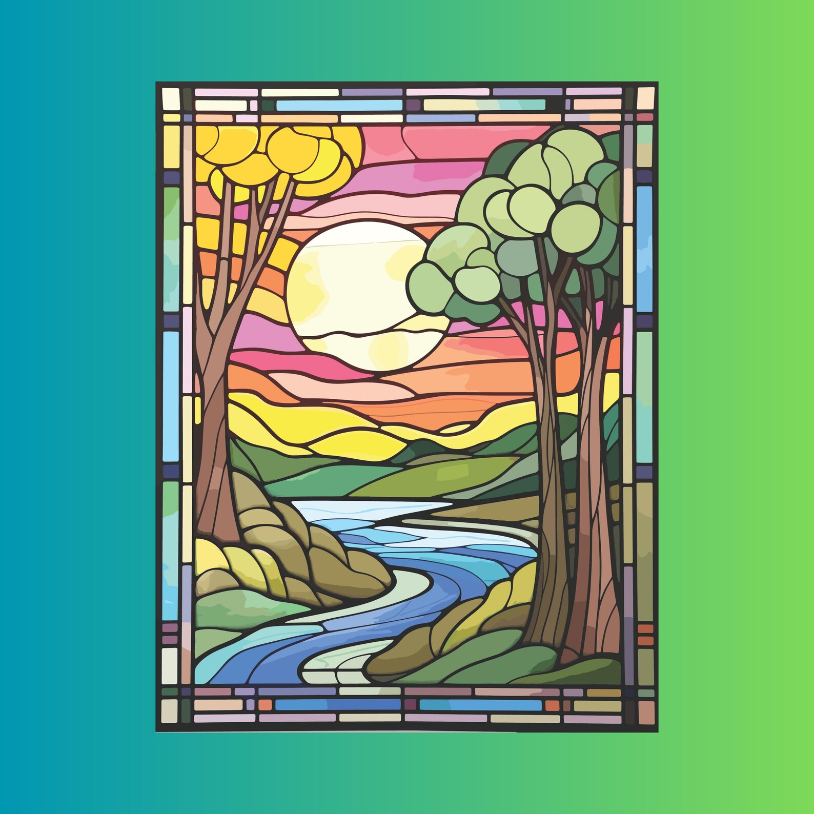 200 Stained Glass Landscapes Coloring Pages for Adults and Kids ...