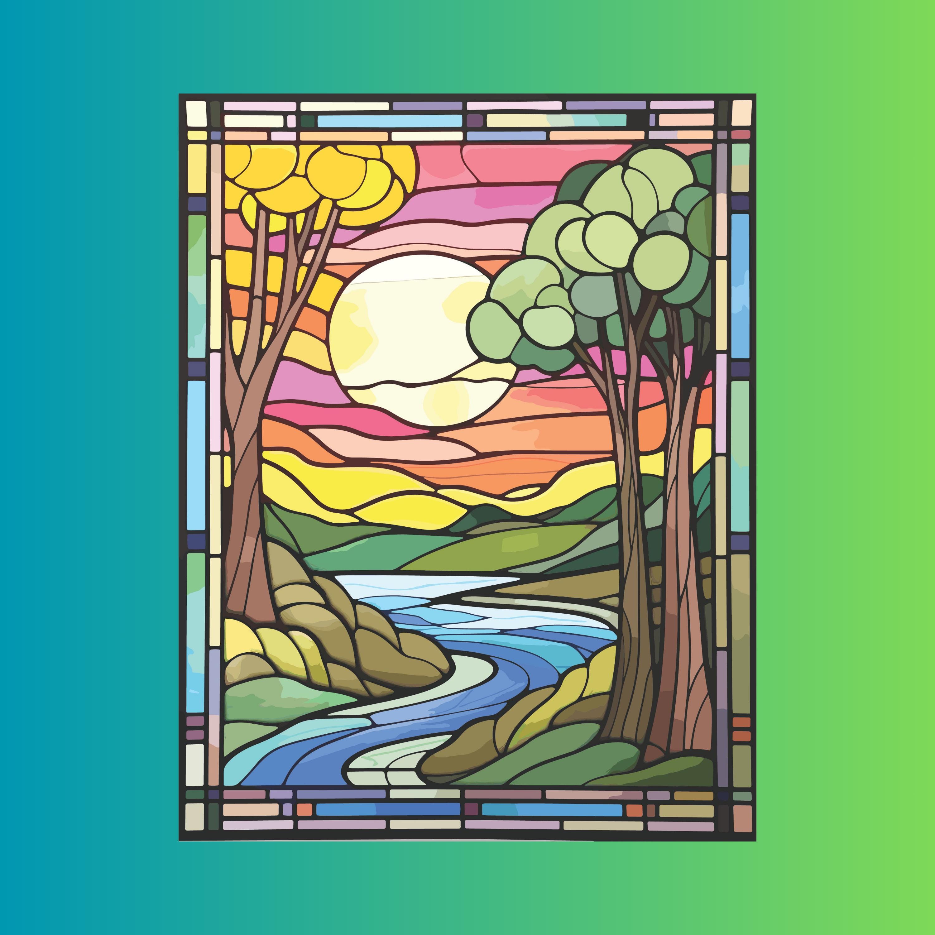 200 Stained Glass Landscapes Coloring Pages for Adults and Kids ...