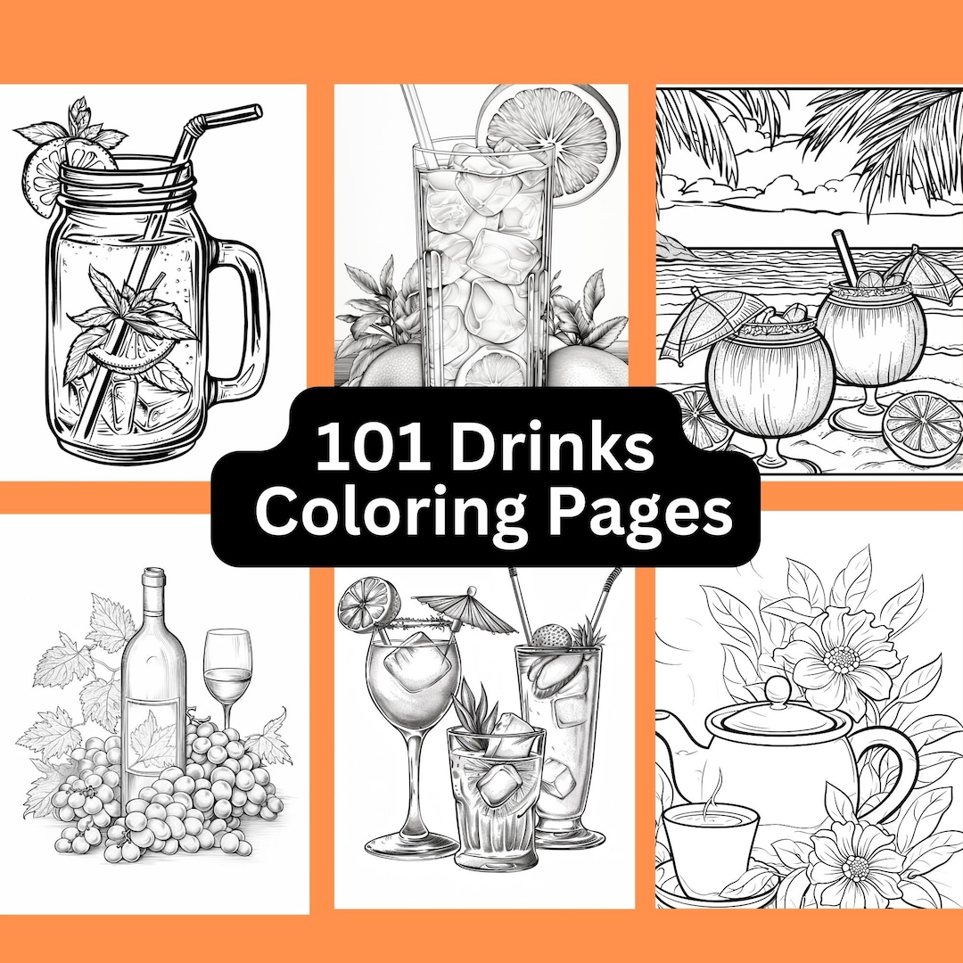 101 Drinks Coloring Pages, Printable, Instant Digital Download, Adult ...