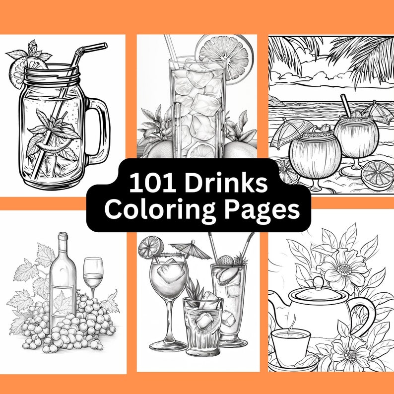 101 Drinks Coloring Pages, Printable, Instant Digital Download, Adult ...