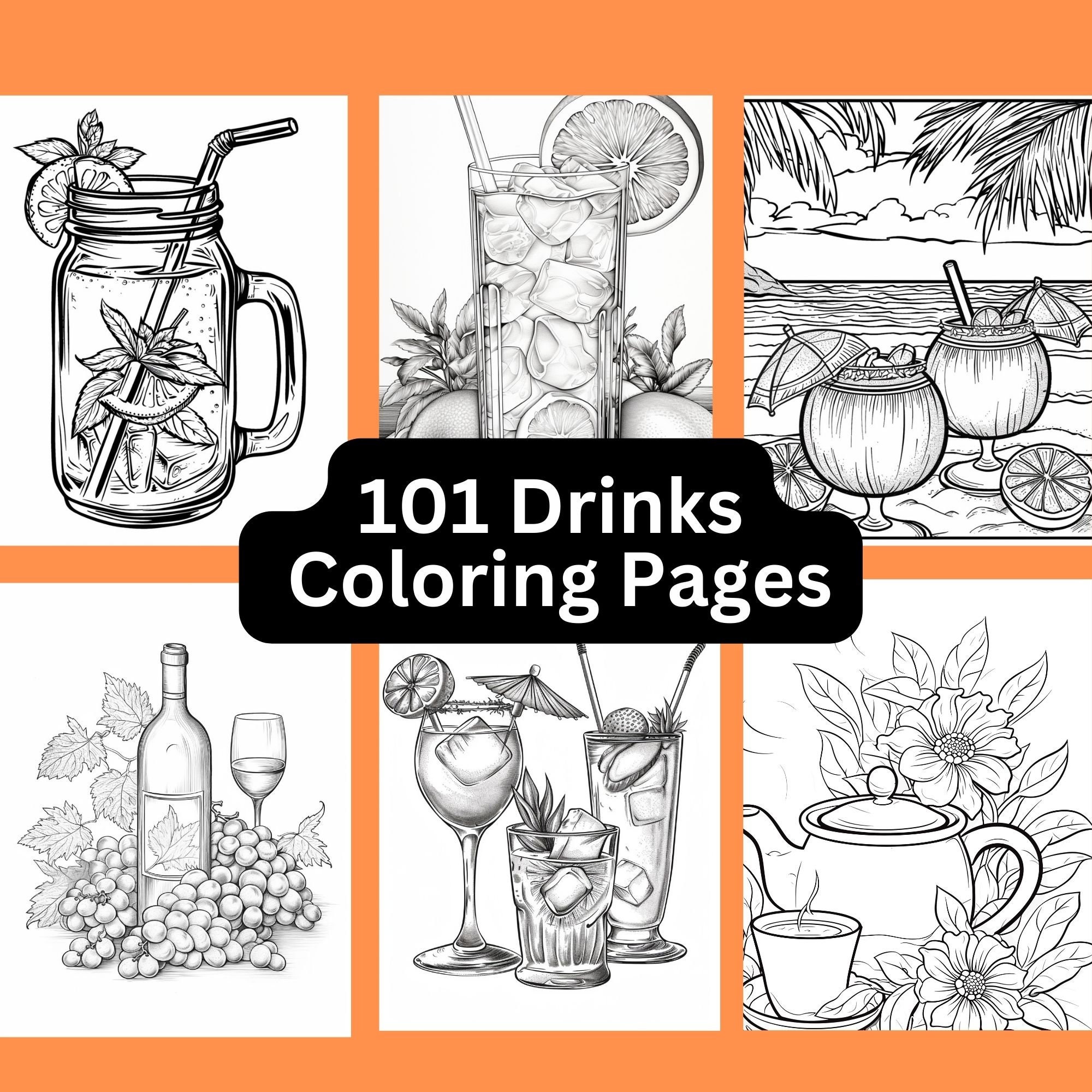 101 Drinks Coloring Pages, Printable, Instant Digital Download, Adult ...