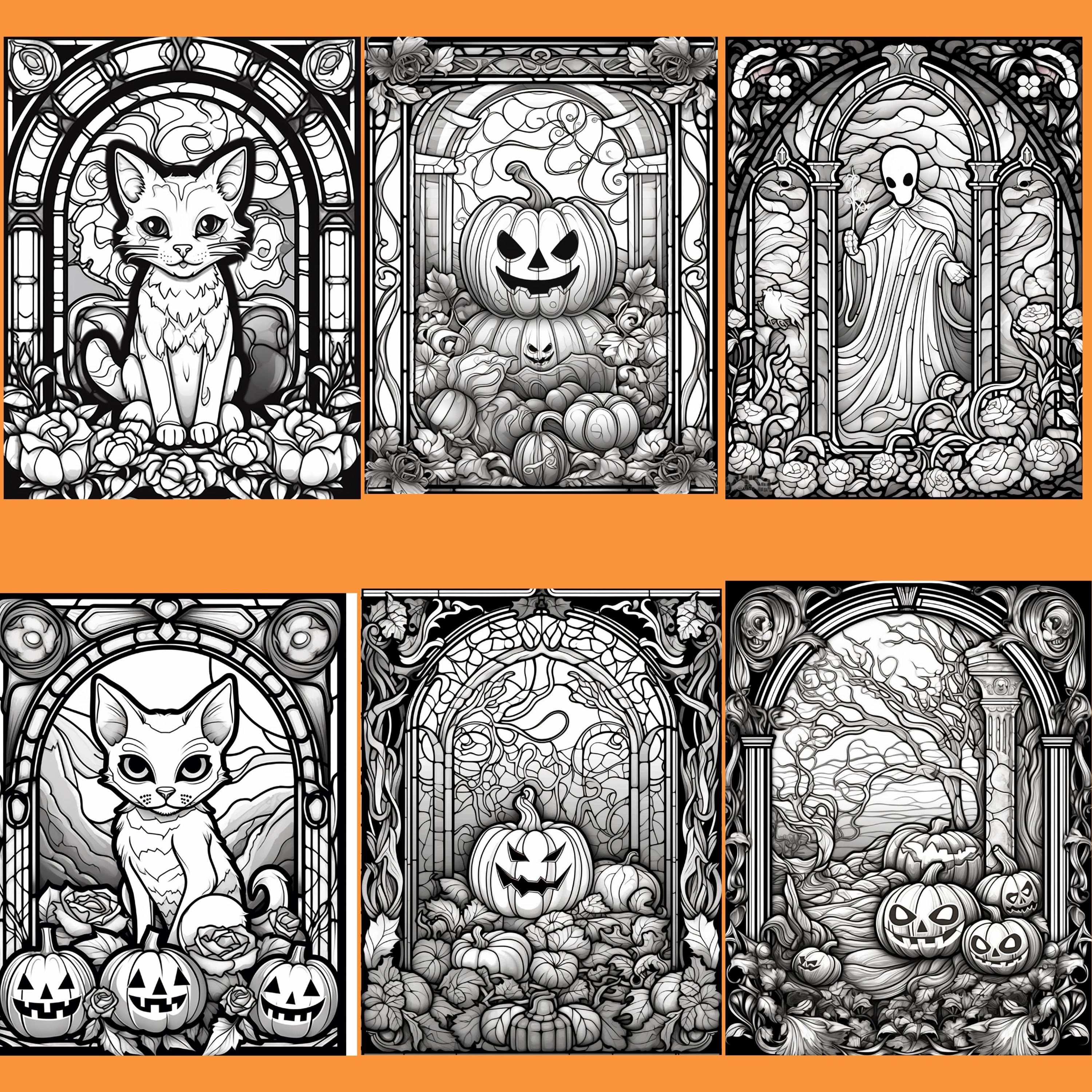 200 Halloween Stained Glass Coloring Pages, Spooky Designs (digital ...