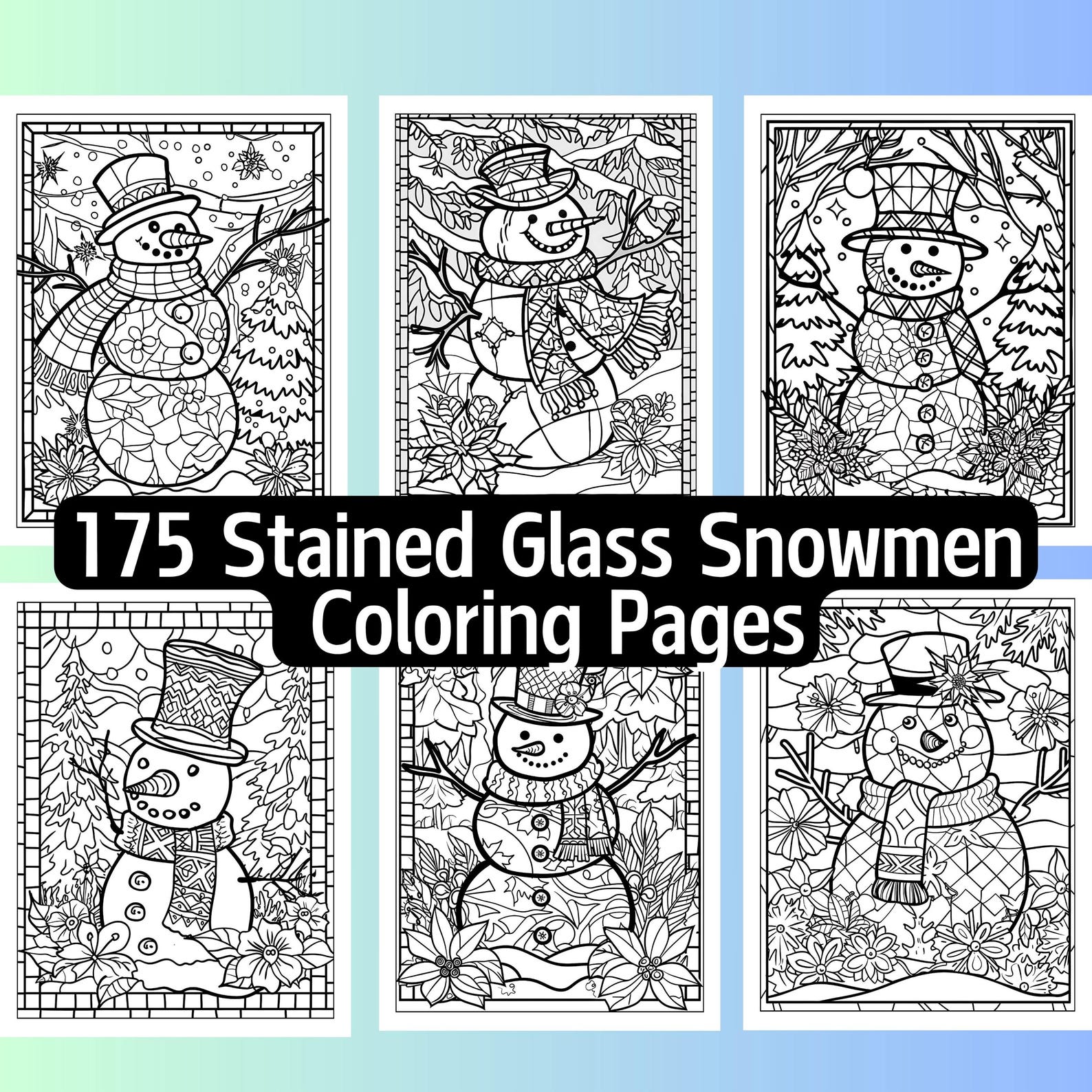 175+ Stained Glass Snowmen Coloring Pages, Winter Holiday (digital ...