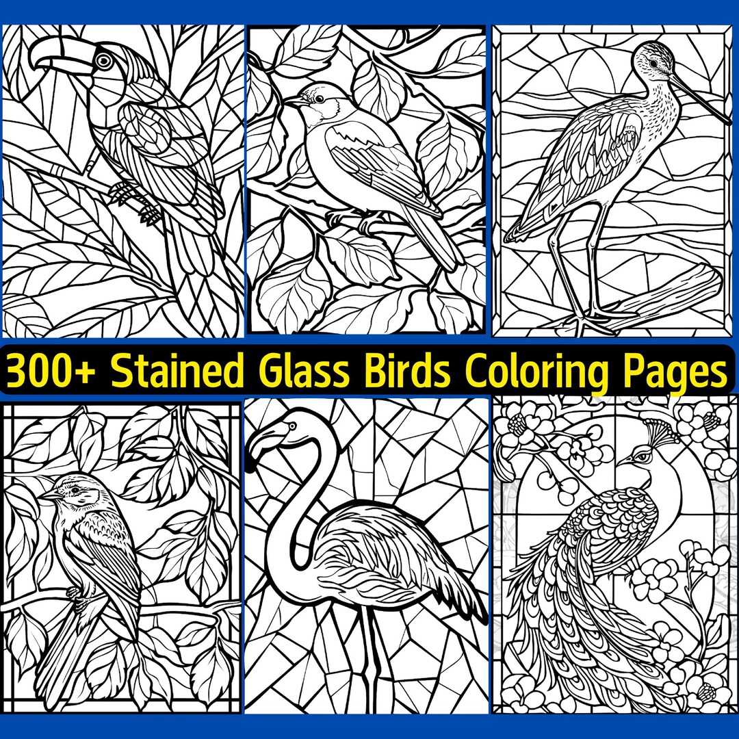 300+ Stained Glass Birds Coloring Pages, Digital, Printable, Paint ...