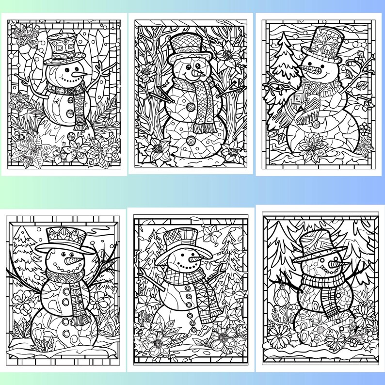 175+ Stained Glass Snowmen Coloring Pages, Winter Holiday (digital ...