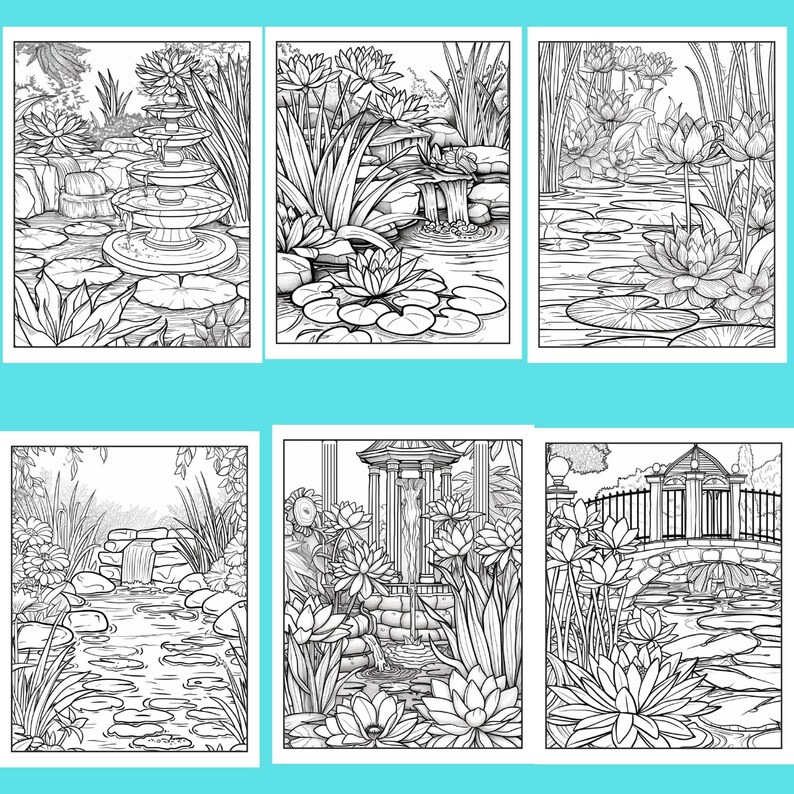126 Water Garden Coloring Pages, Printable, Instant Digital Download ...