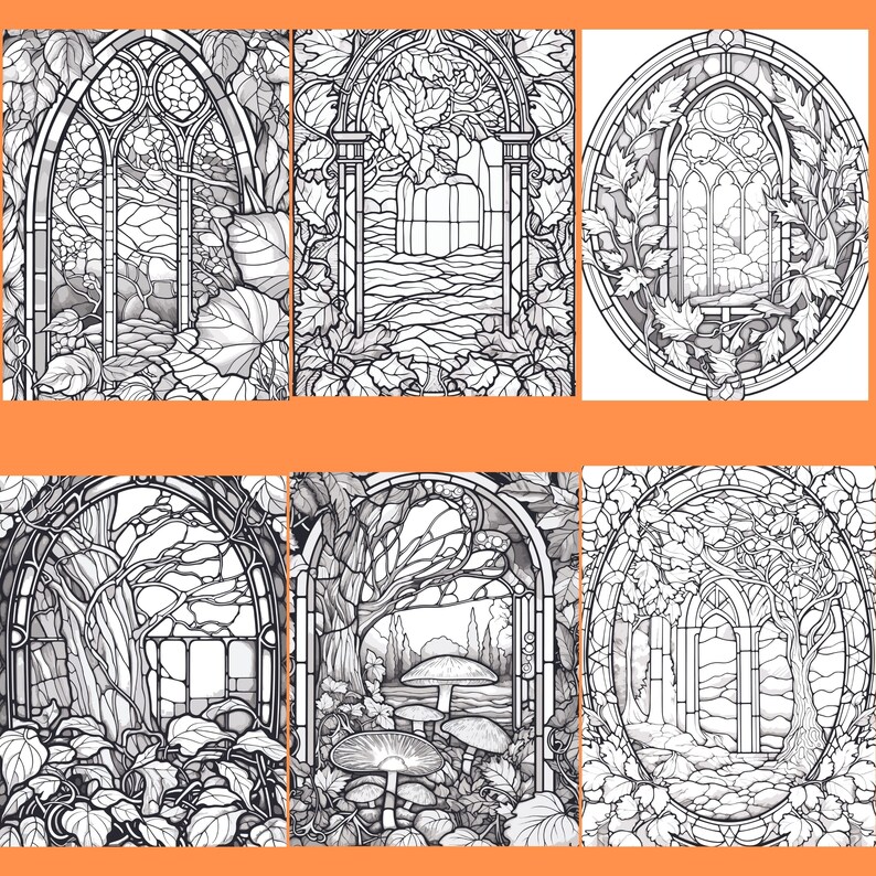 100 Autumn Stained Glass Coloring Pages, Fall Designs (digital Download ...