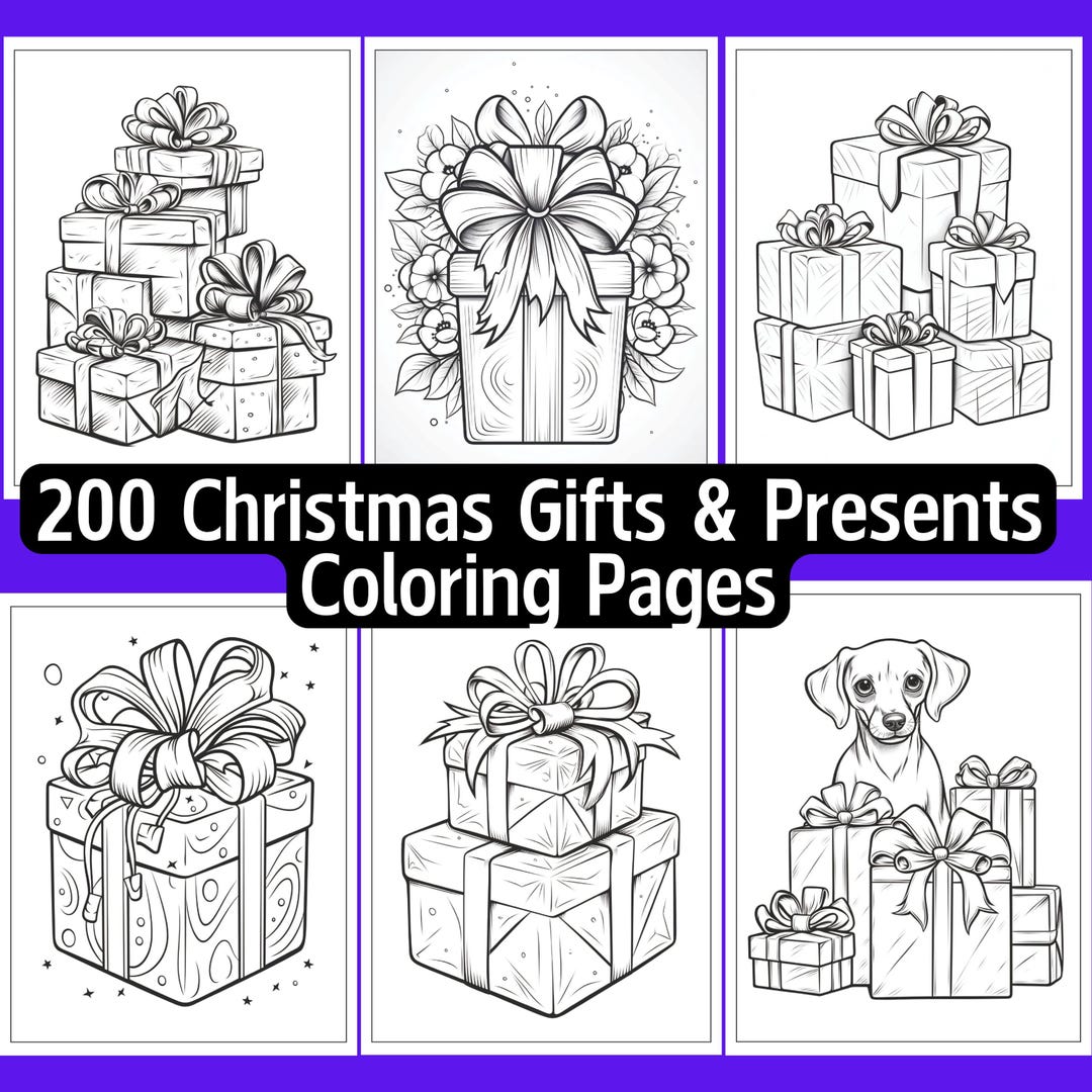 200 Christmas Gifts & Presents Coloring Pages, Printable, Instant ...