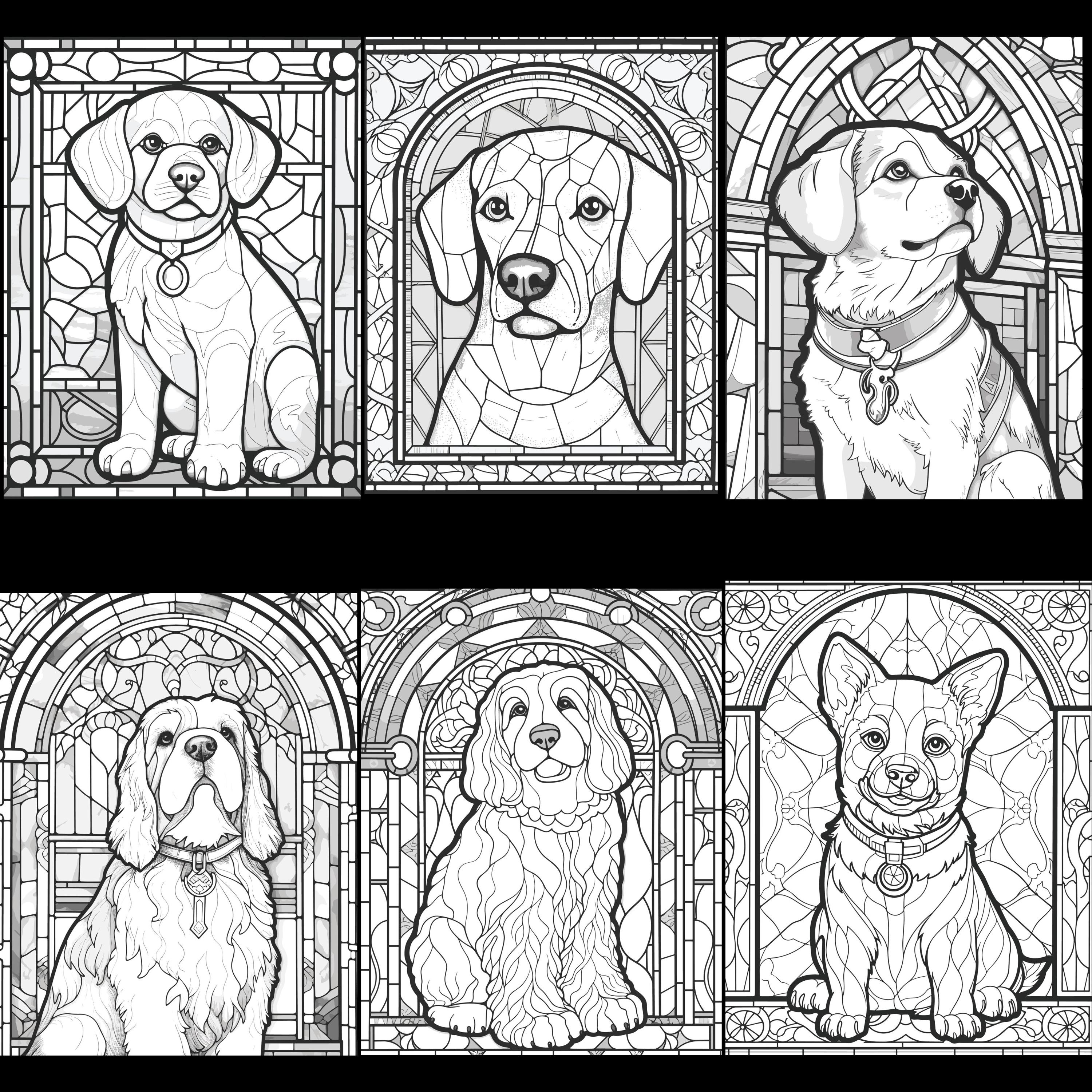 100+ Stained Glass Dog Coloring Pages, Printable Book (digital Download ...