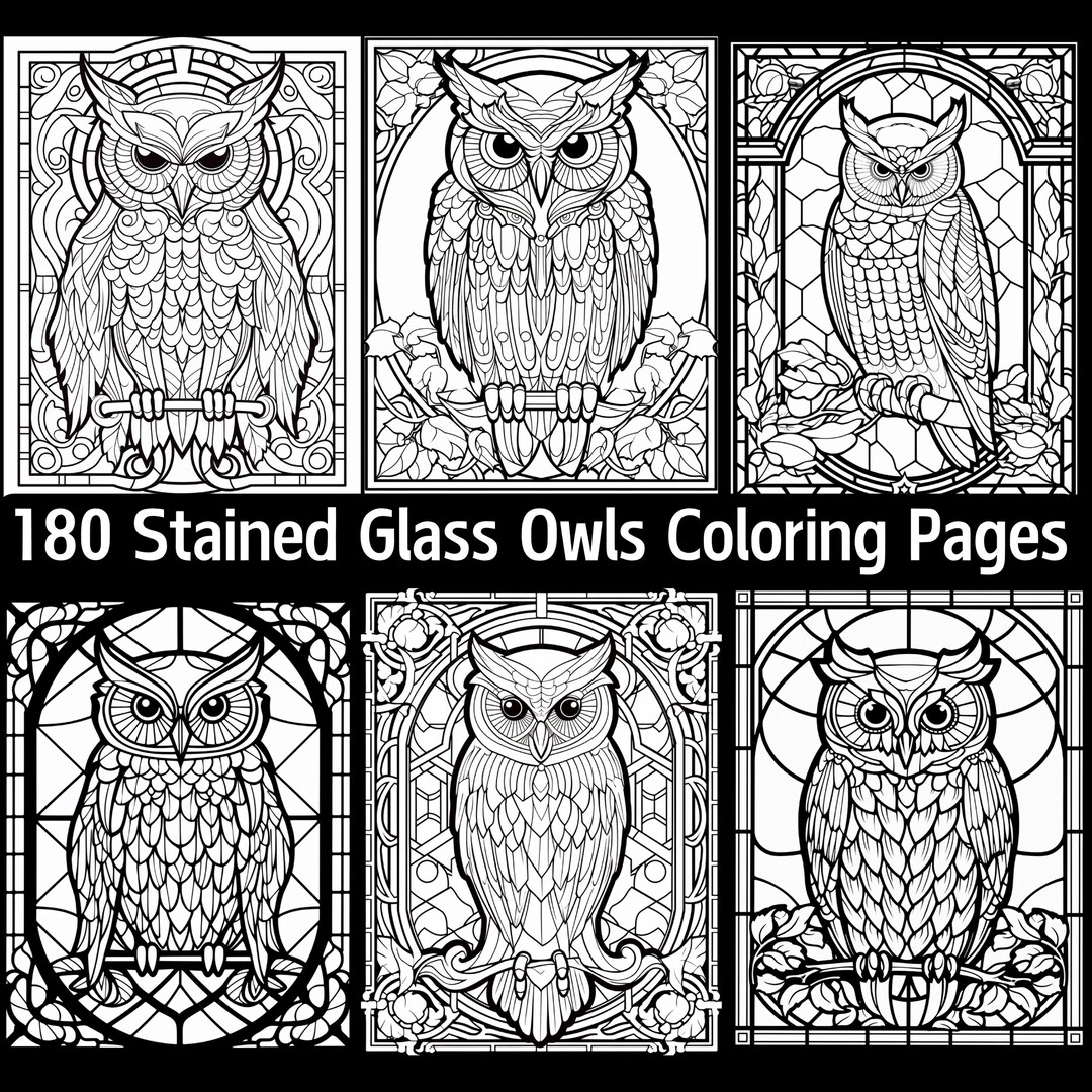 180 Stained Glass Owls Coloring Pages, Printable, Instant Download ...